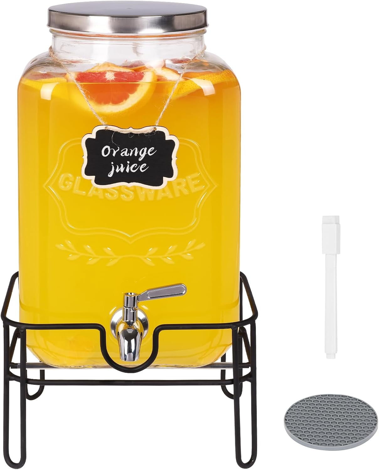 Gallon Glass Drinks Dispenser for Parties, Beverage Dispenser for Juice ...