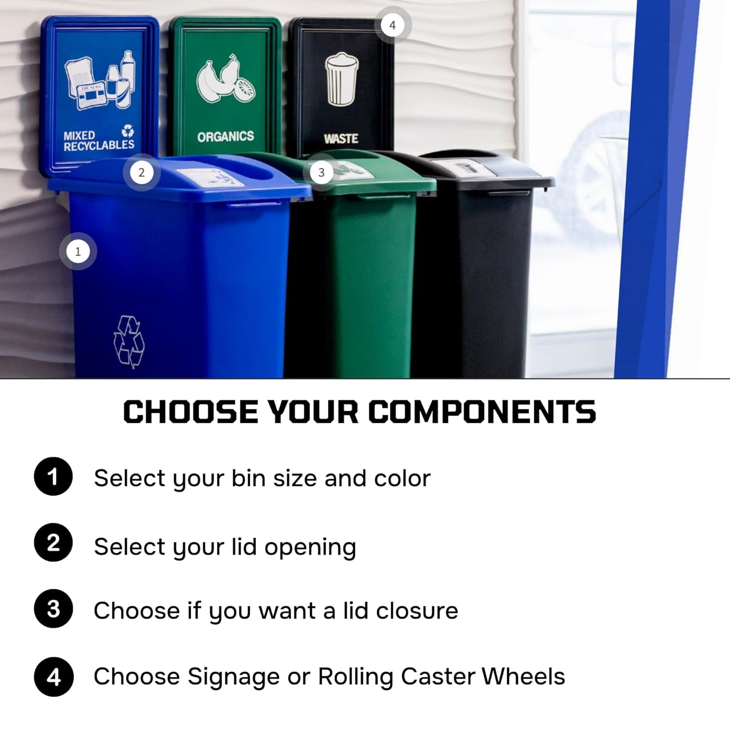 Gallon HDPE Waste & Recycling Center with 3 Bins for Commercial Spaces ...