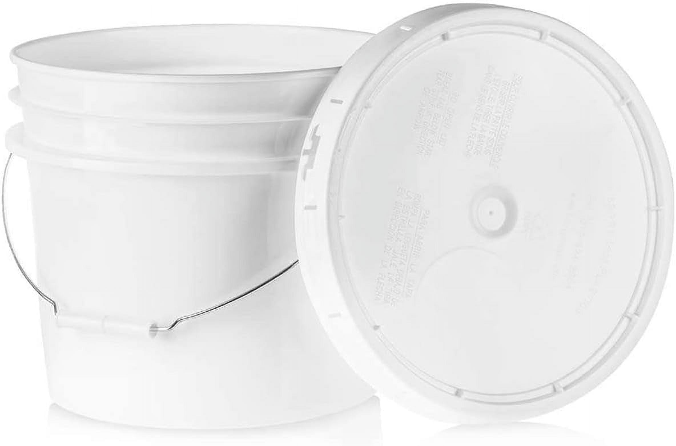 Gallon White Bucket & Lid - Set of 3 - Durable 90 Mil All Purpose Pail ...