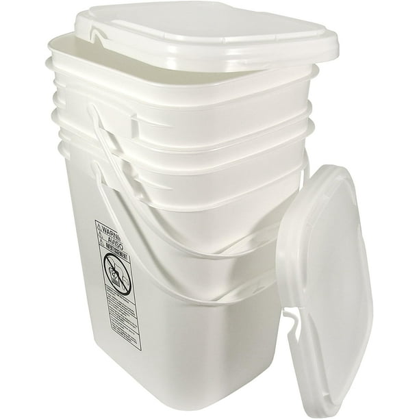 Gallon White Rectangular Bucket/Pail with Hinged Snap Lid, 2 Pack ...