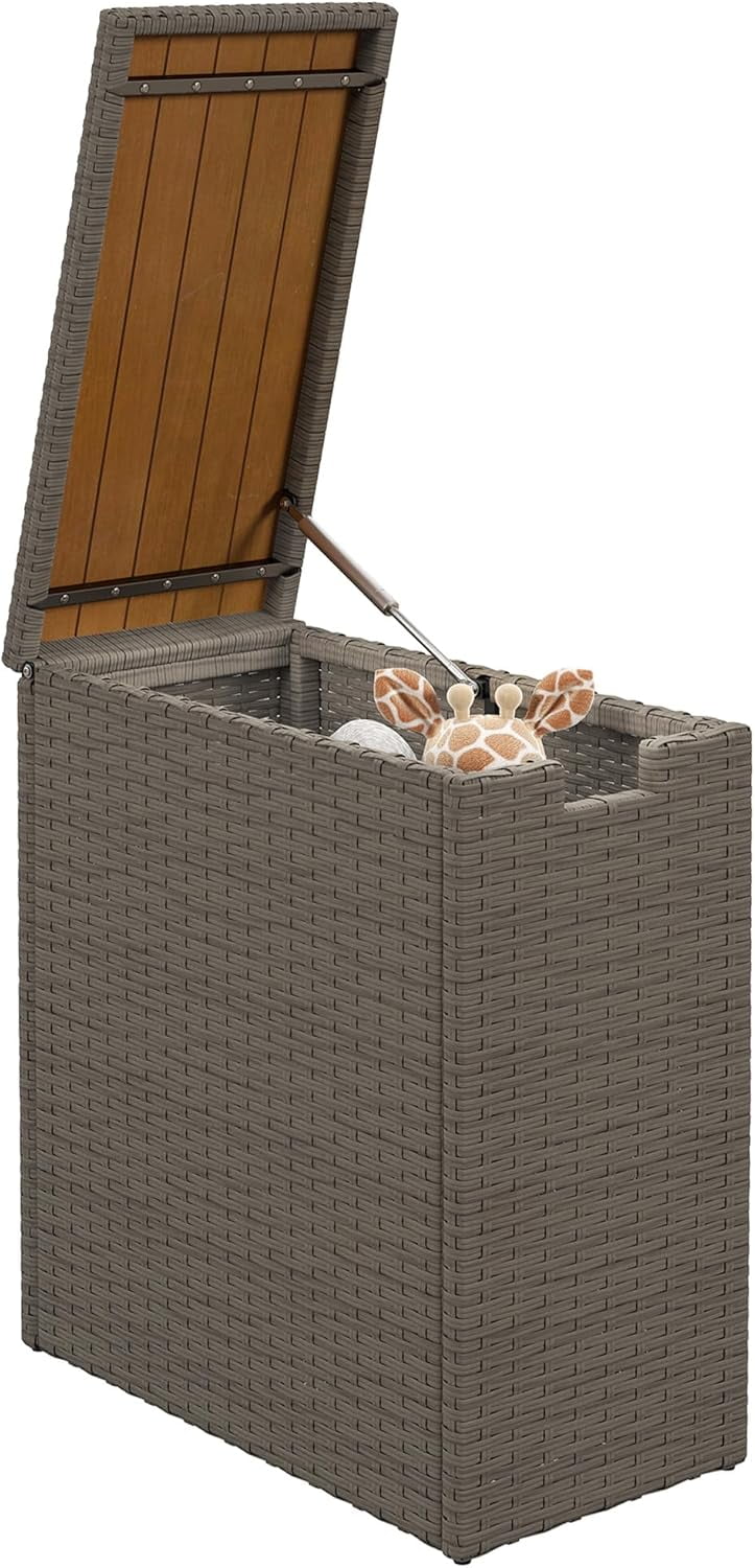 Gallon Wicker Small Deck Box, PE Rattan Outdoor Storage Box with ...