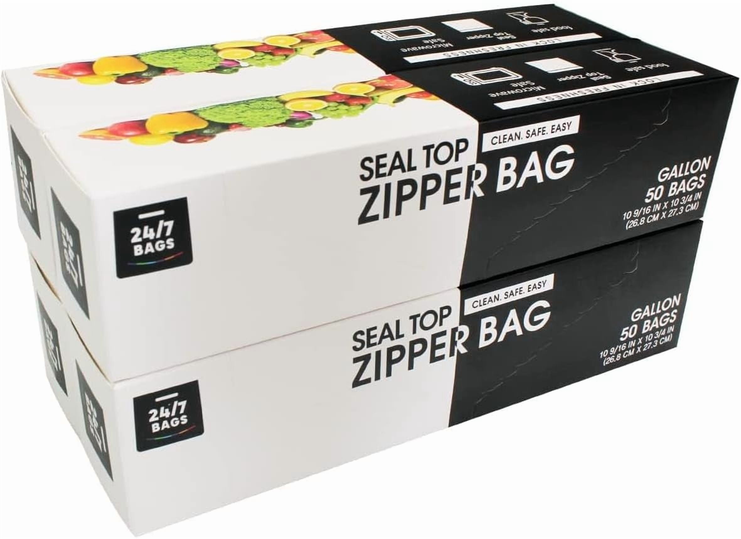 Gallon Zip Storage Bags, 200 Count, Double Zipper Seal, Easy Grip Open ...