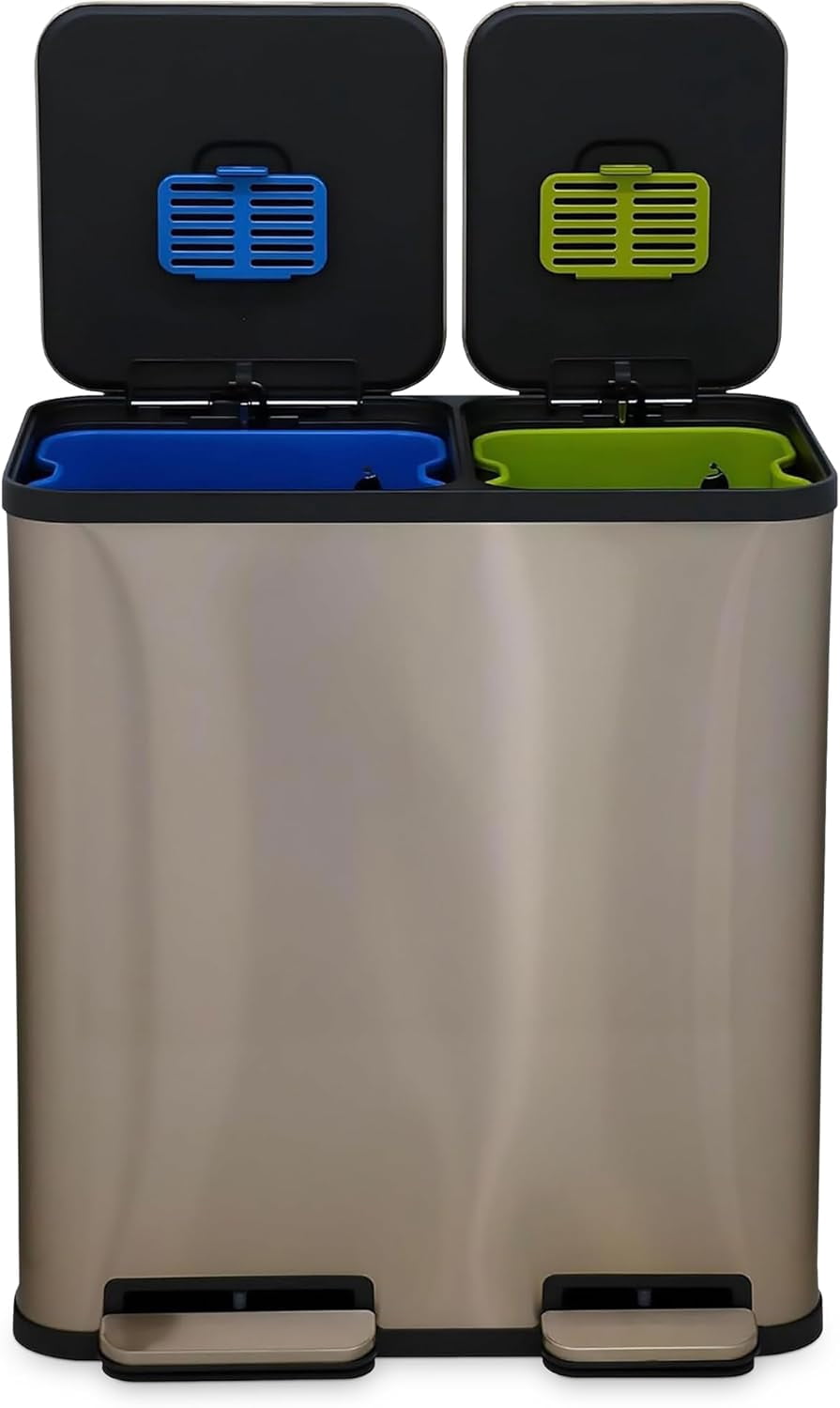 Gallon x Dual Compartment Step Trash Can Kitchen Garbage Can with Waste ...