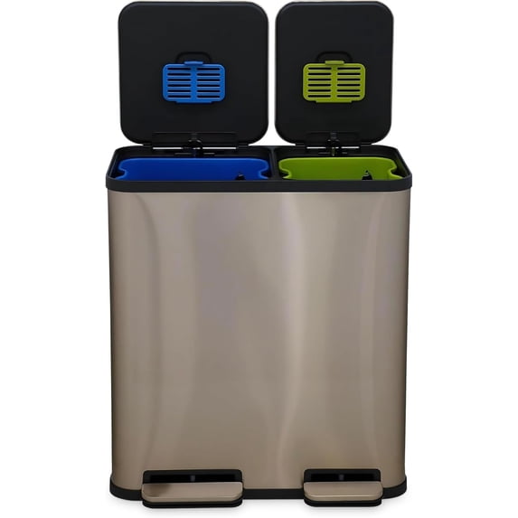 Gallon x Dual Compartment Step Trash Can Kitchen Garbage Can with Waste ...