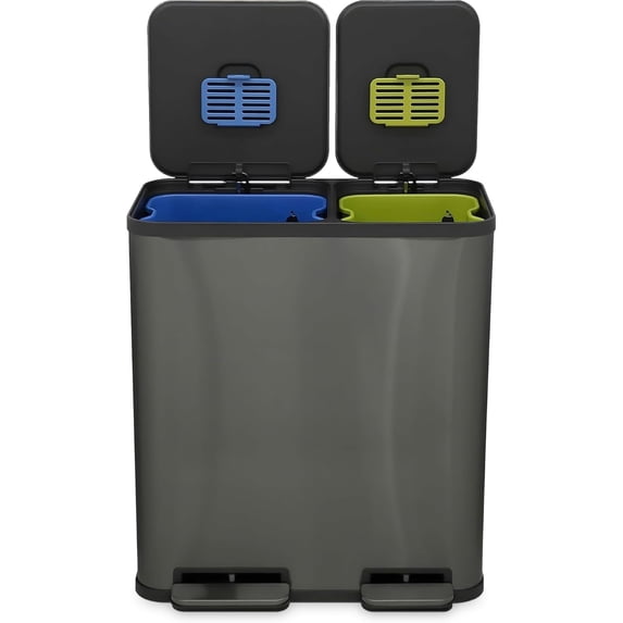 Gallon x Dual Compartment Step Trash Can Kitchen Garbage Can with Waste ...