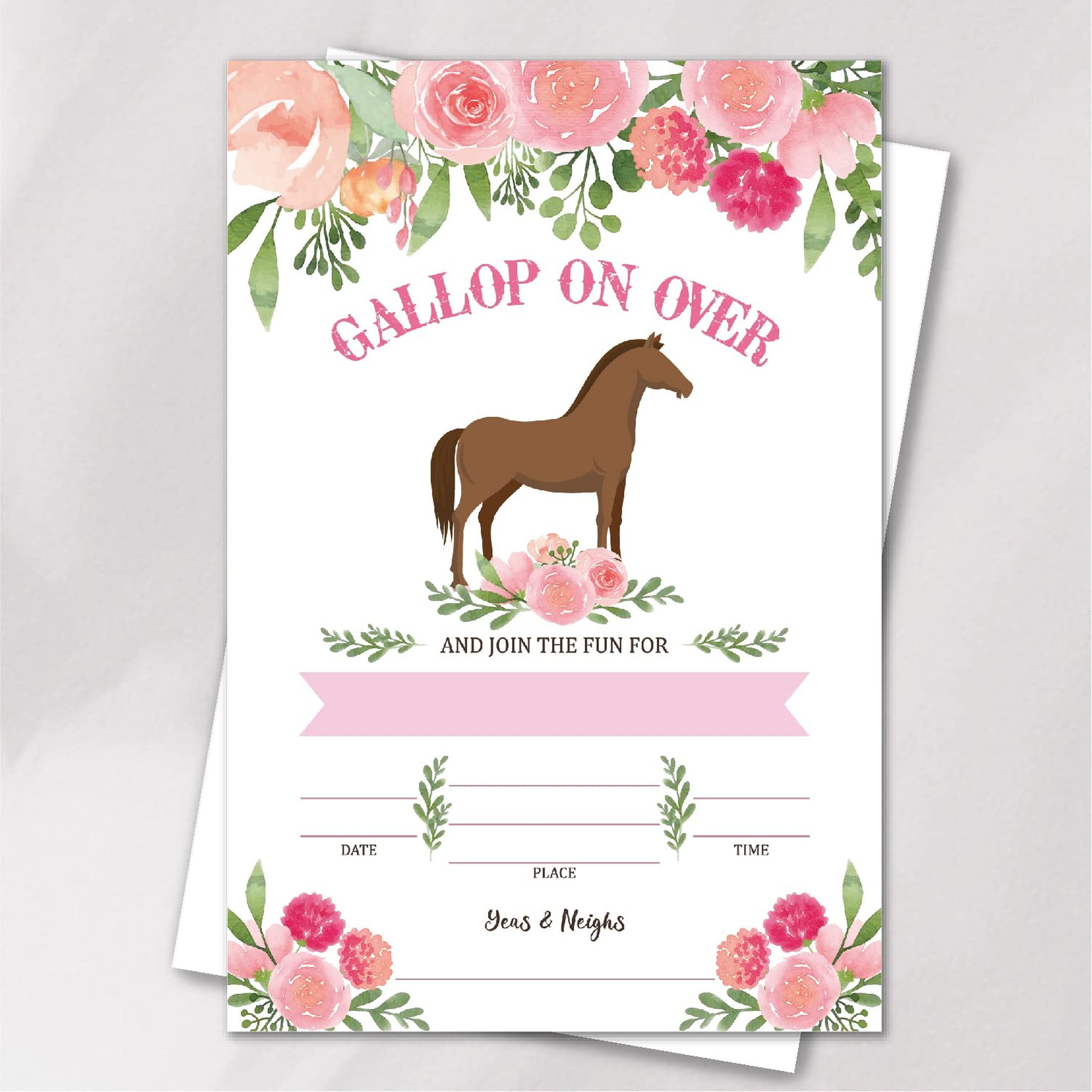 Gallop Into Fun Cowgirl Birthday Invitations with Envelopes - Double ...