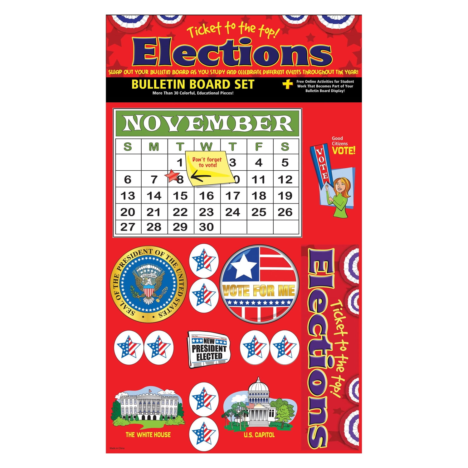 Gallopade Ticket to the Top - Presidential Elections Bulletin Board Set ...