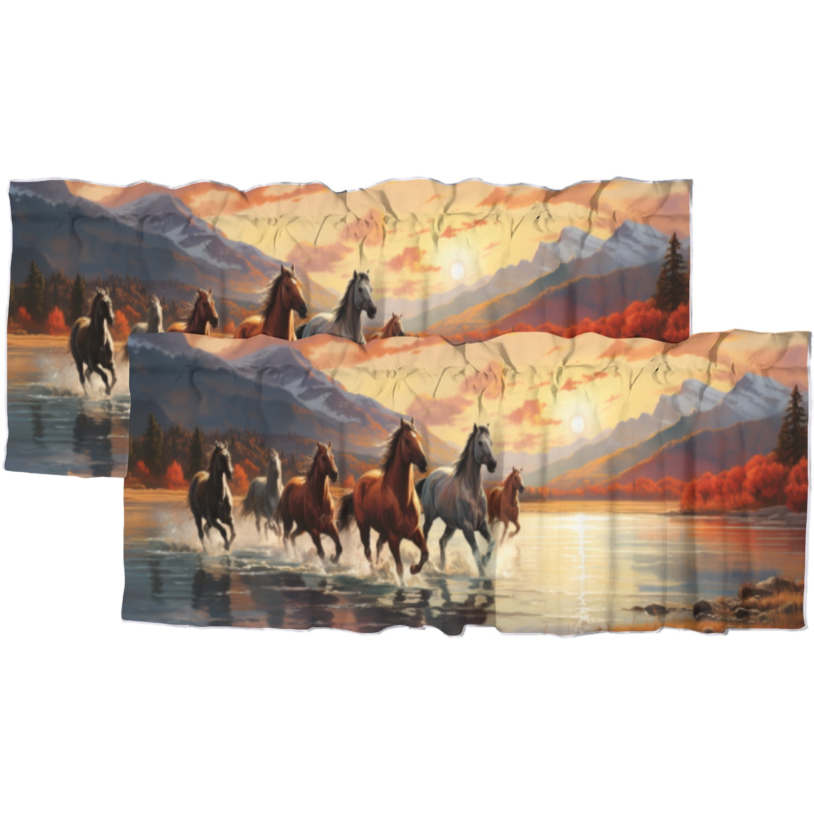 Galloping Horse Window Curtain Valance Western Farm Horses Animal ...