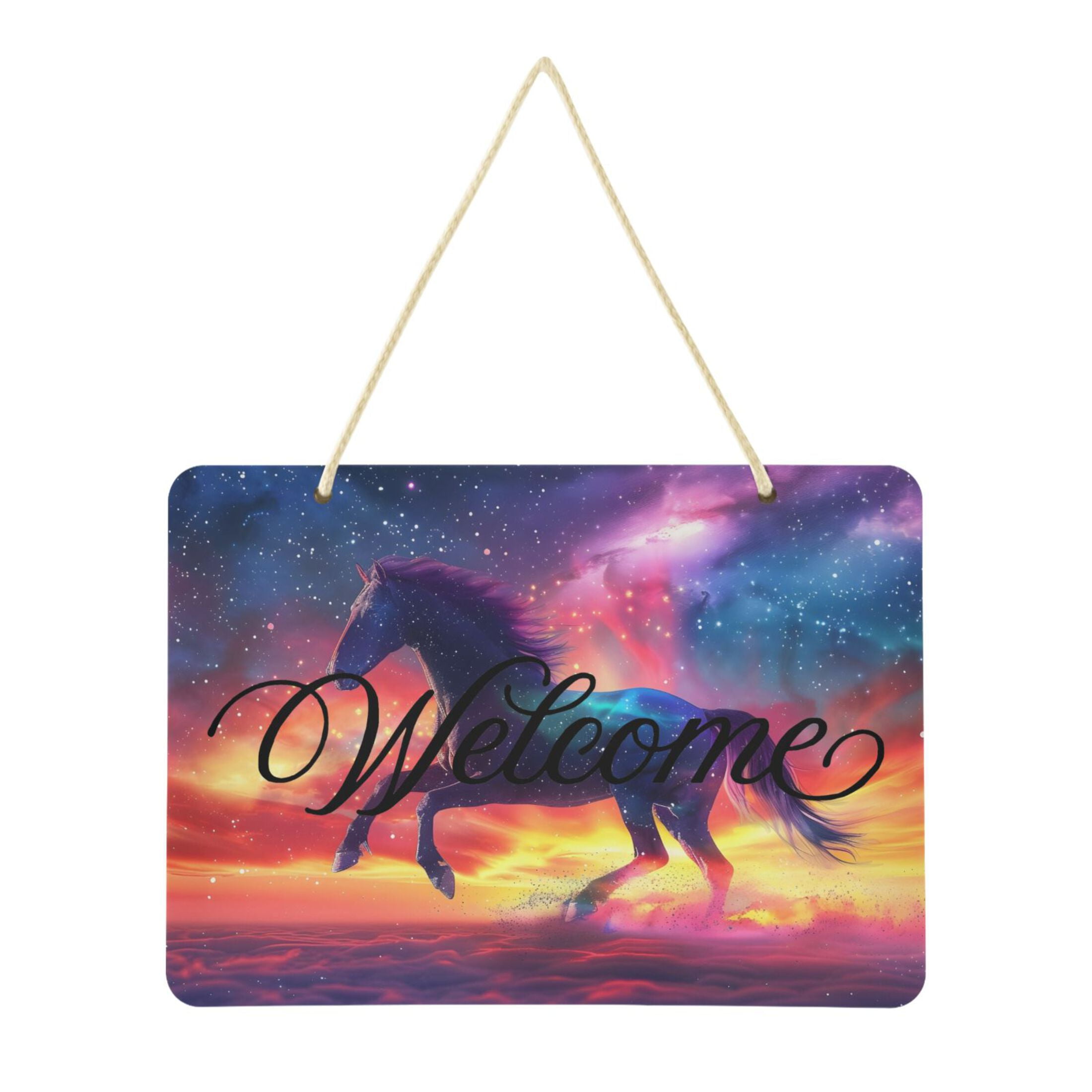 Galloping Horse in Sky Welcome Sign Front Door PVC 14x10 inch Hanger ...