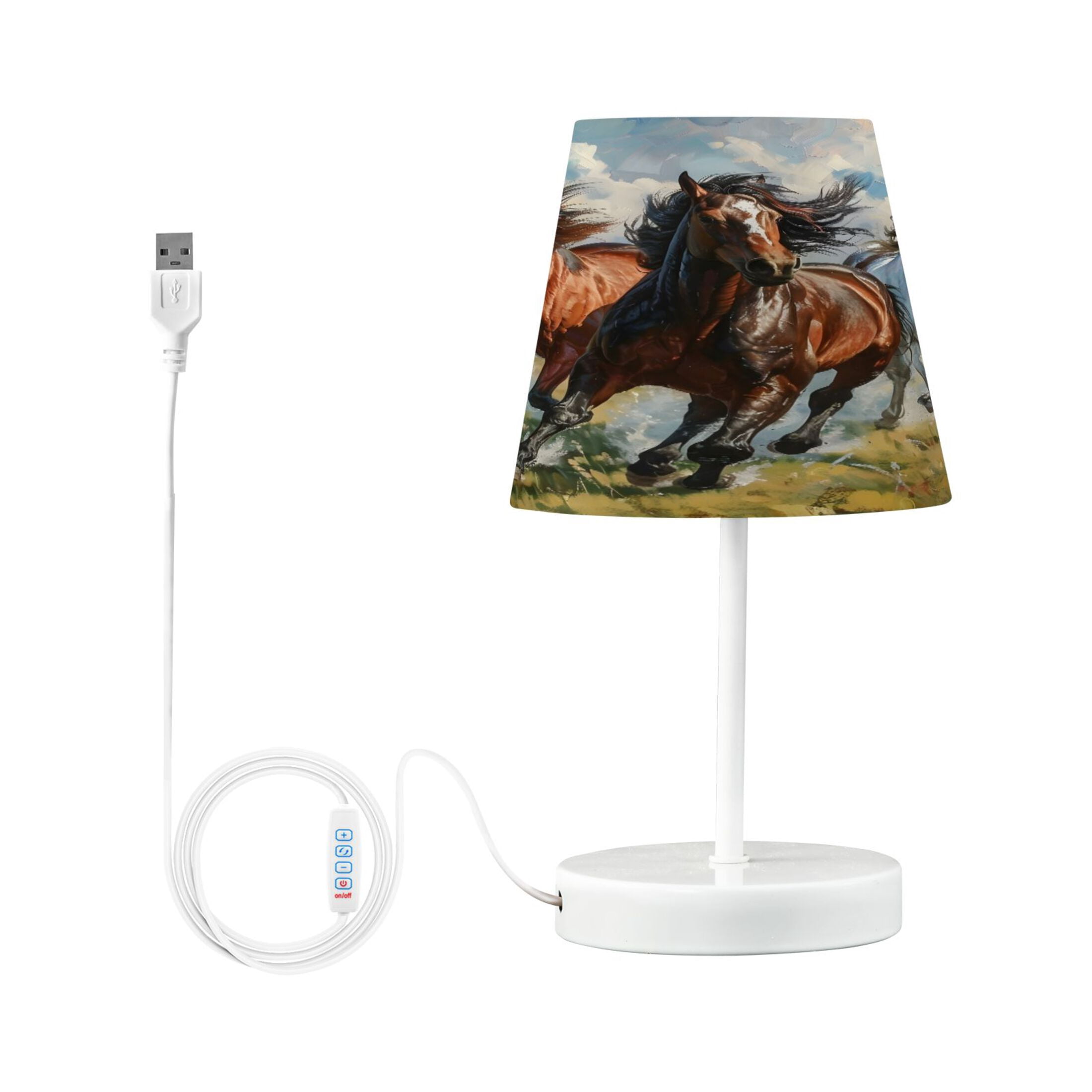Galloping Horses on Grassland Desk Lamp LED Table Nightstand Lamps with ...