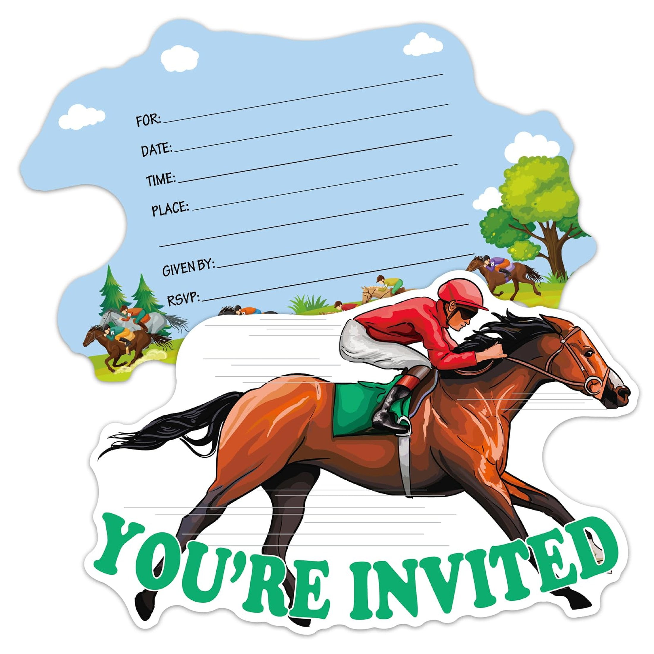 Galloping Invitations: 15 Horse Racing Fill-In Cards with Envelopes for ...