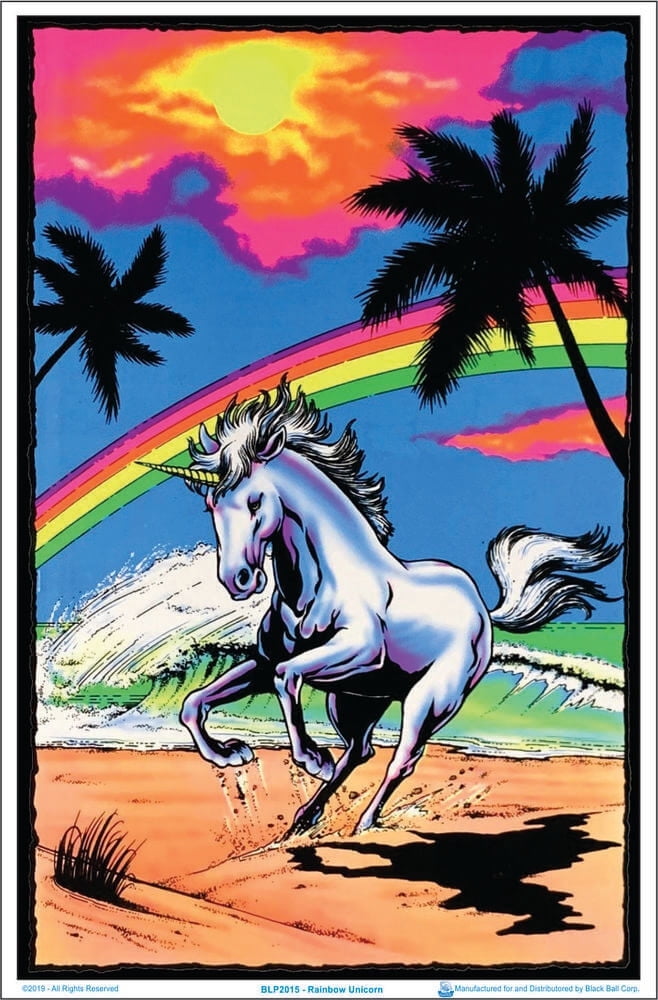 Galloping Unicorn with Rainbow Laminated Blacklight Poster - 23.5" x 35 ...