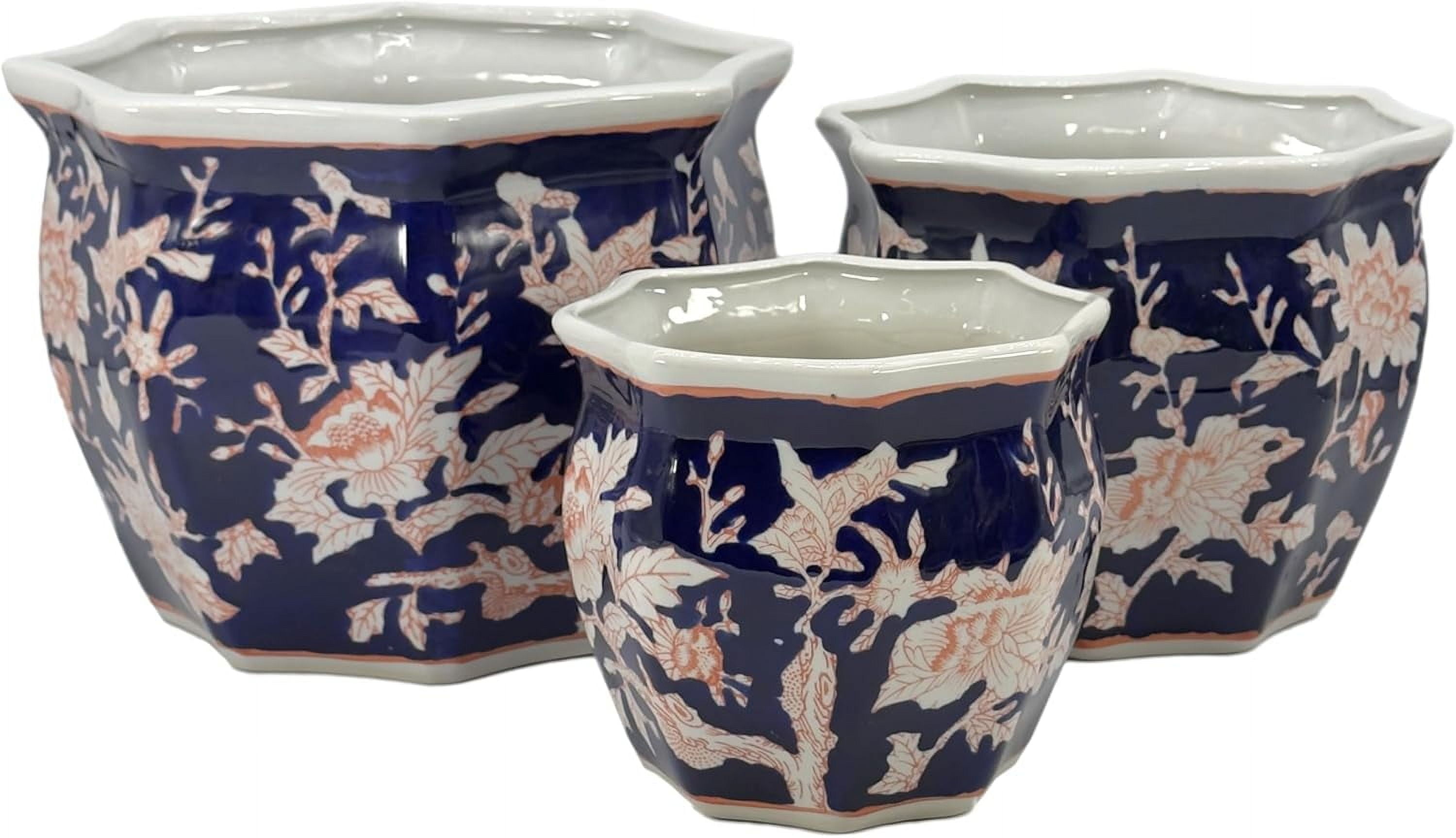 Galt International Blue & Pink Round Fluted Floral Porcelain Ceramic ...