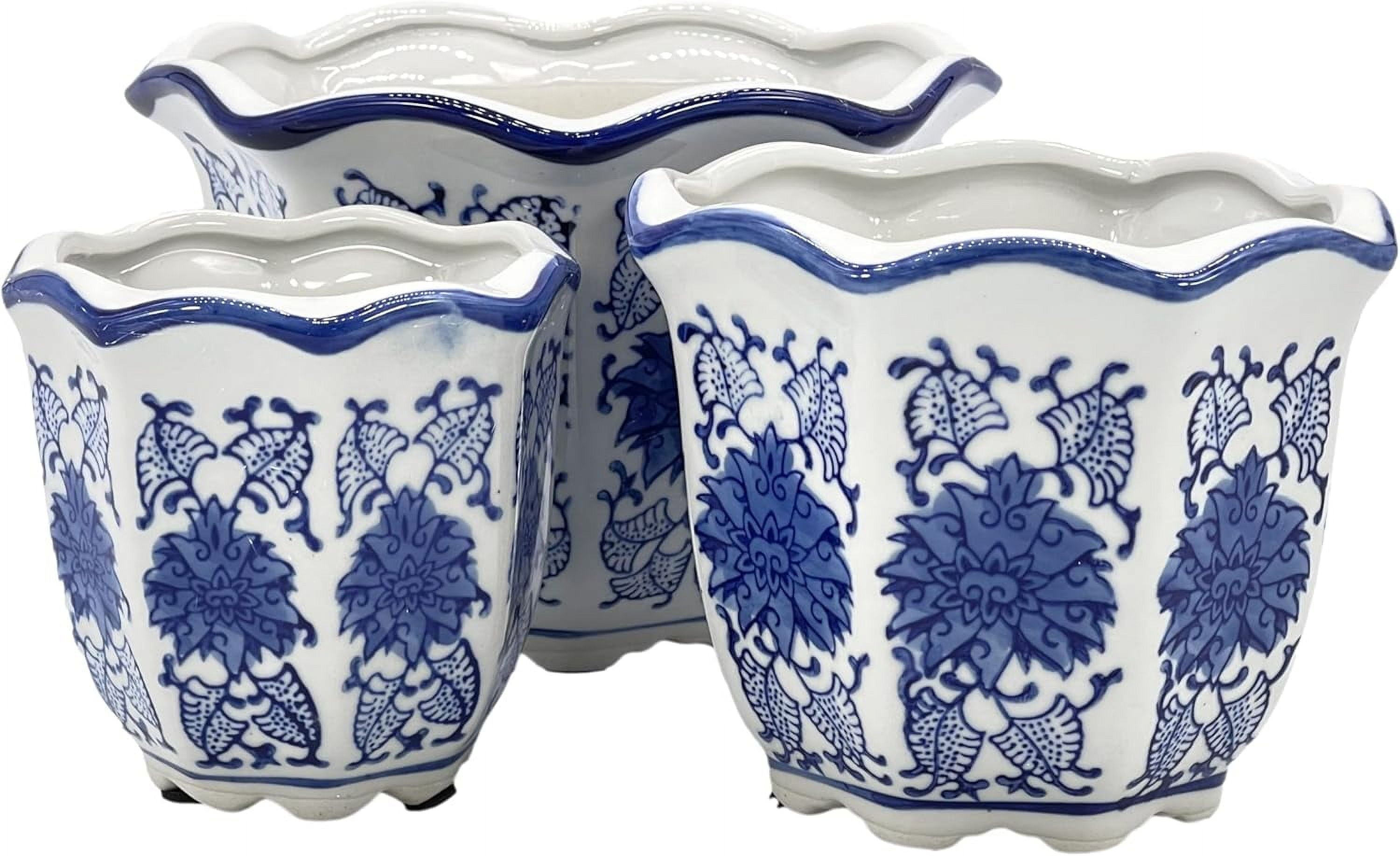 Galt International Blue & White Floral Porcelain Ceramic Decorative ...