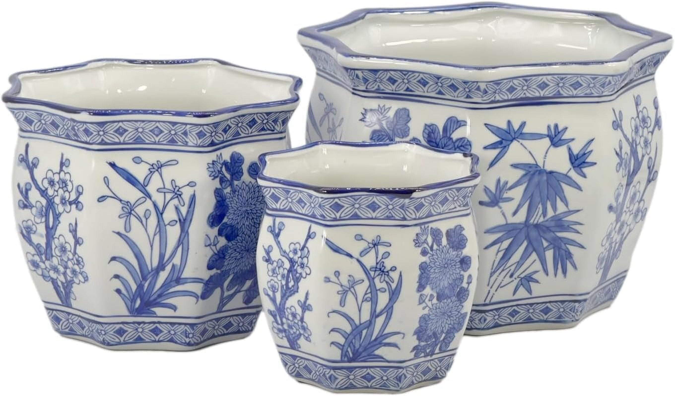 Galt International Blue & White Round Fluted Floral Palm Lotus ...