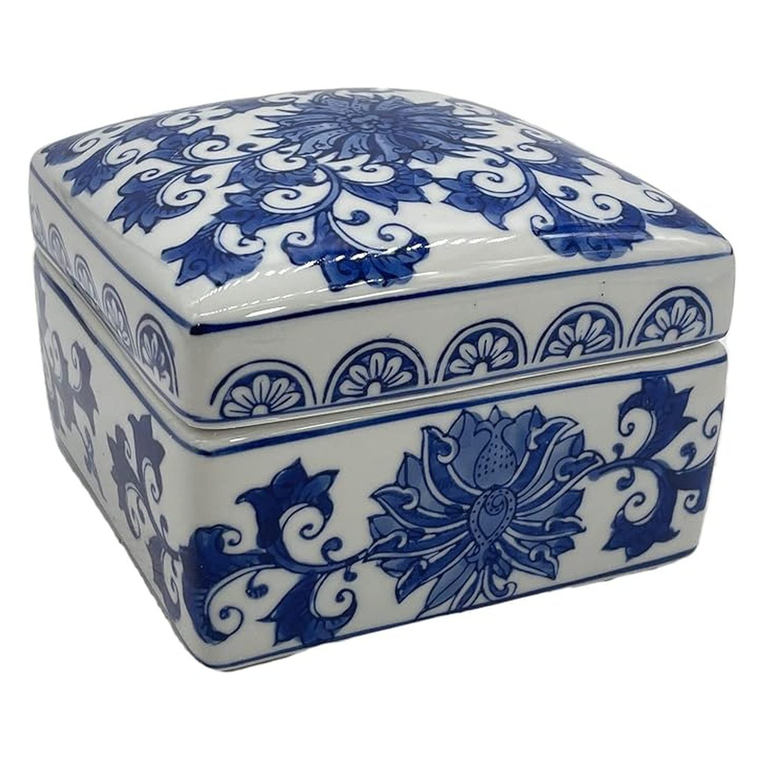 Galt International Blue and White Floral Chinoiserie Square Ceramic ...