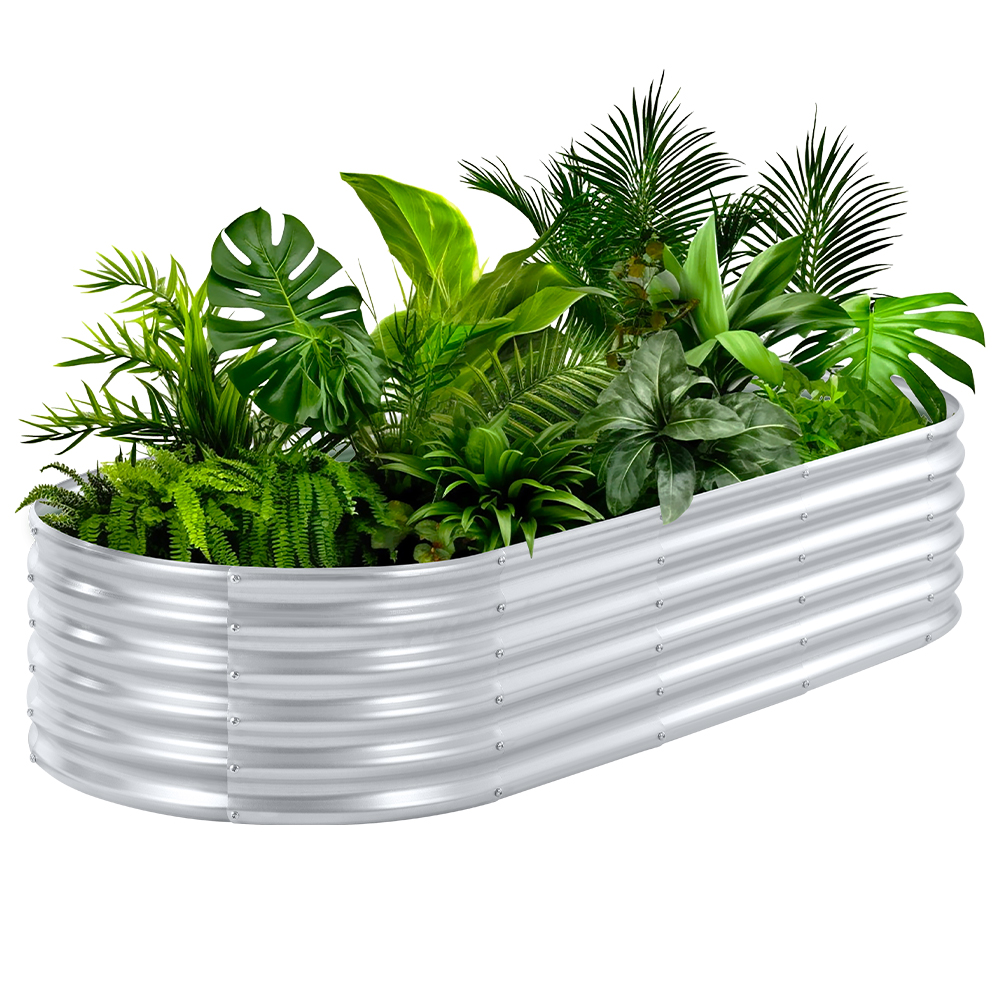 Open Ground Planter, Oval Shaped Galvanised Raised Garden Bed, Fire ...