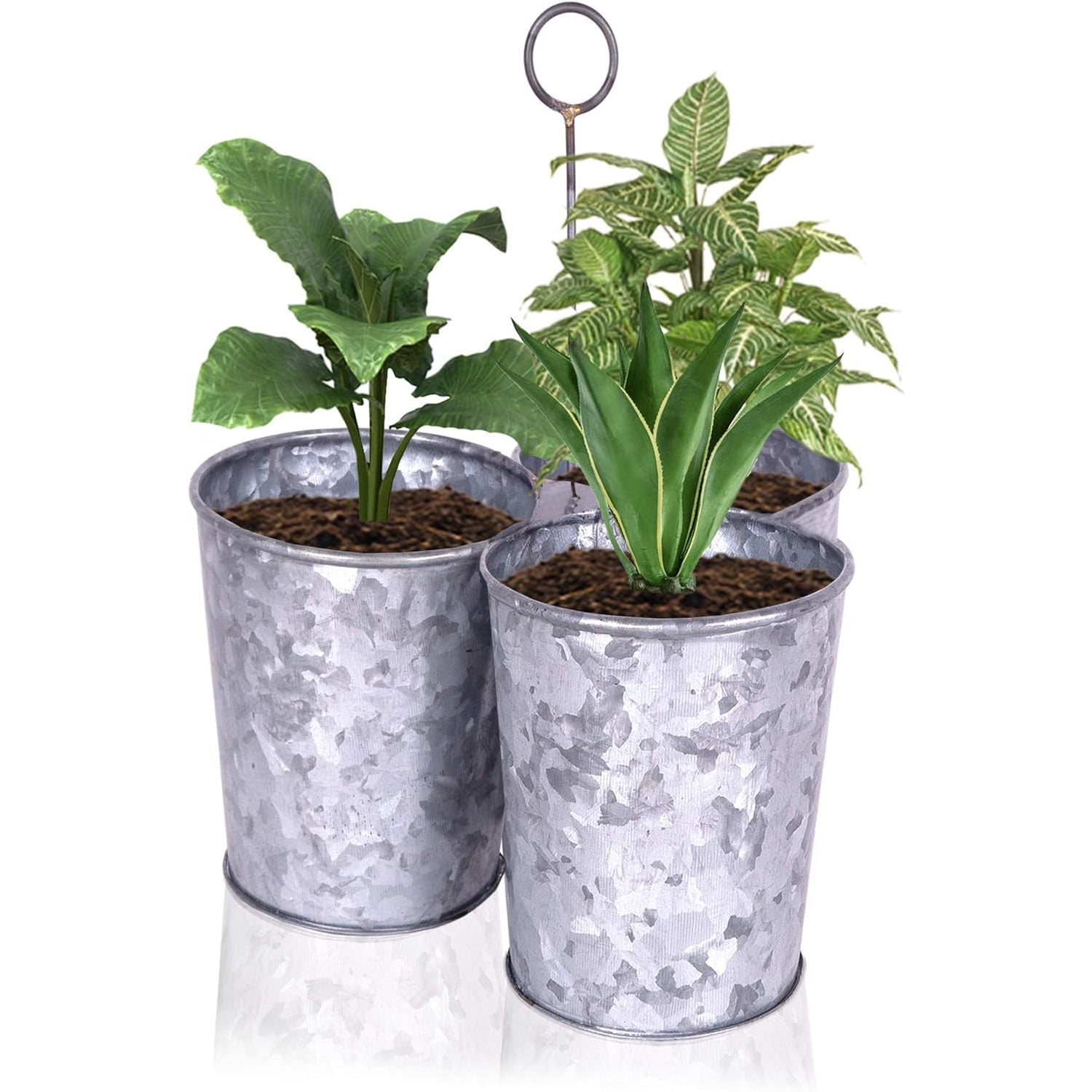 Galvanized Basket Bucket Metal Garden Pots Set of 3 with Extendable ...