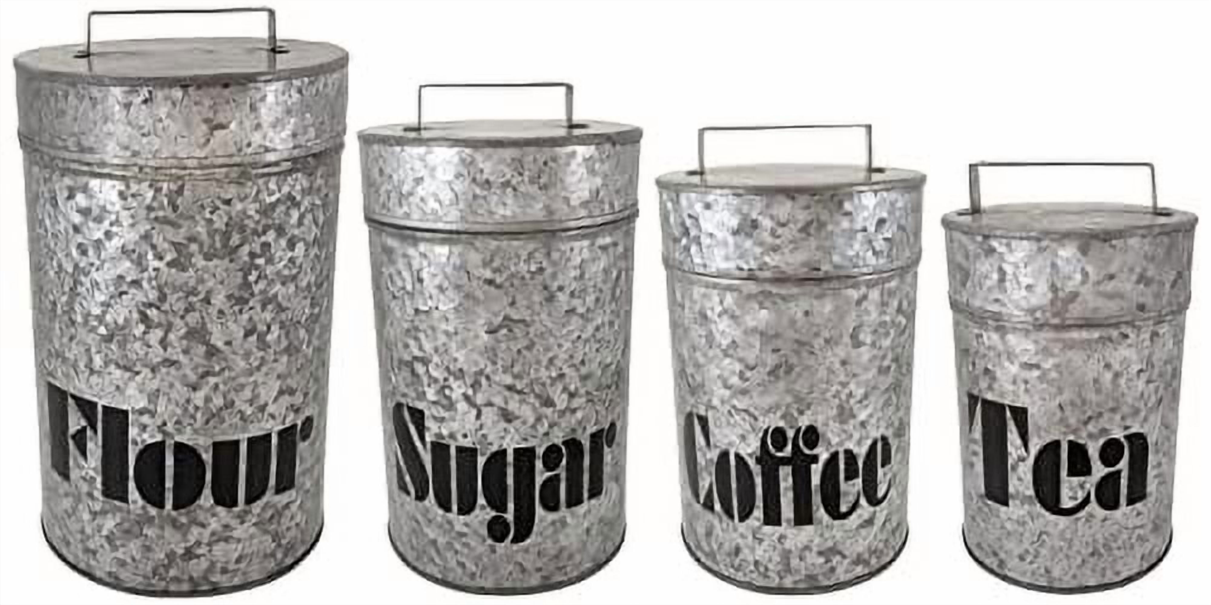 Large Galvanized Metal Countertop Canister Collection - Set of 4 with ...