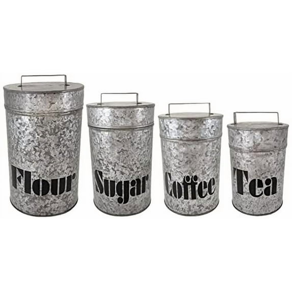 Large Galvanized Metal Countertop Canister Collection - Set of 4 with ...