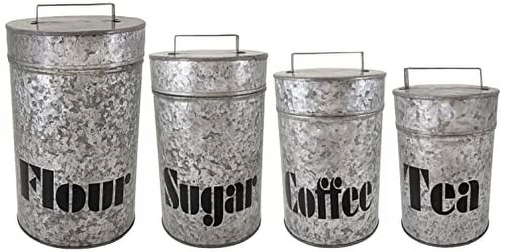 Large Galvanized Metal Countertop Canister Collection - Set of 4 with ...