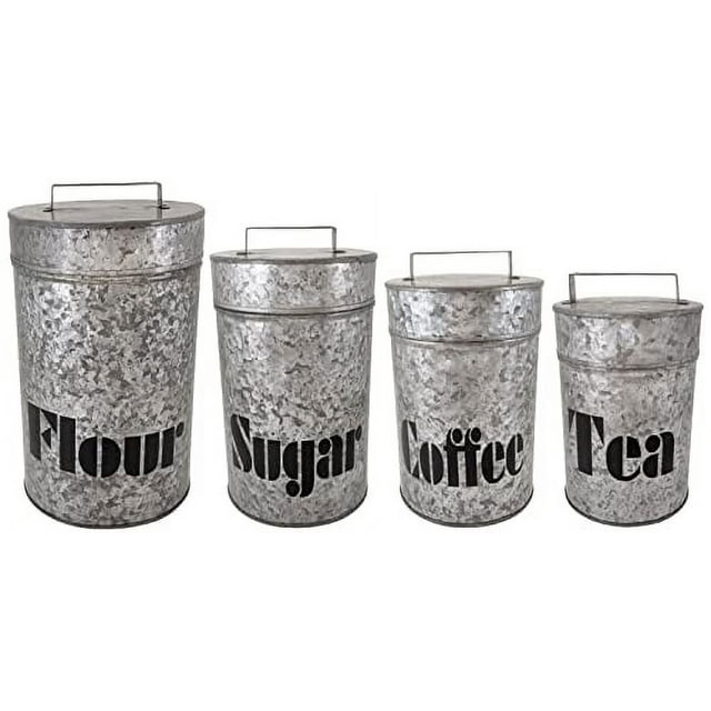 Large Galvanized Metal Countertop Canister Collection - Set of 4 with ...