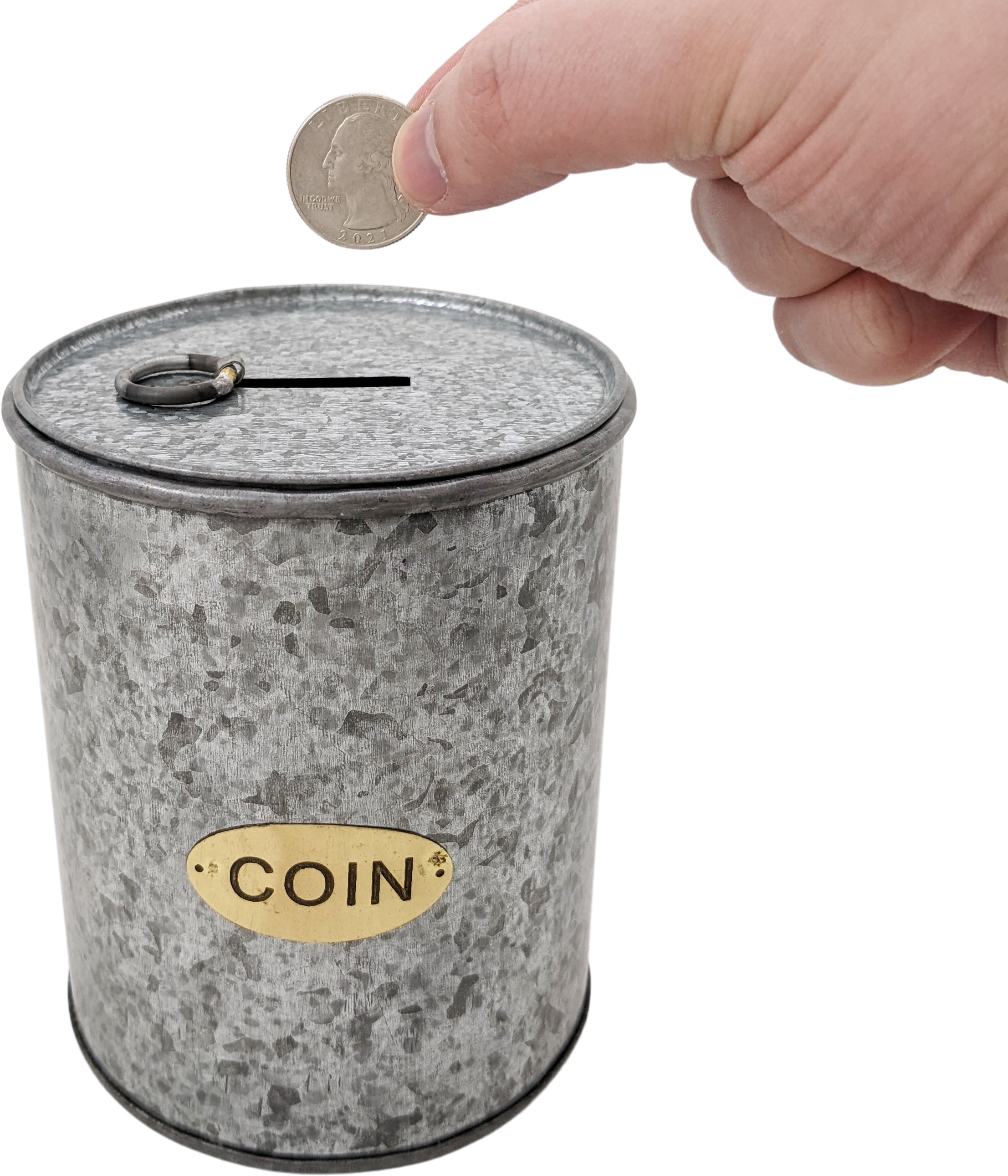 Galvanized Coin Can with Coin Slot and Removable Lid, Silver Piggybank ...