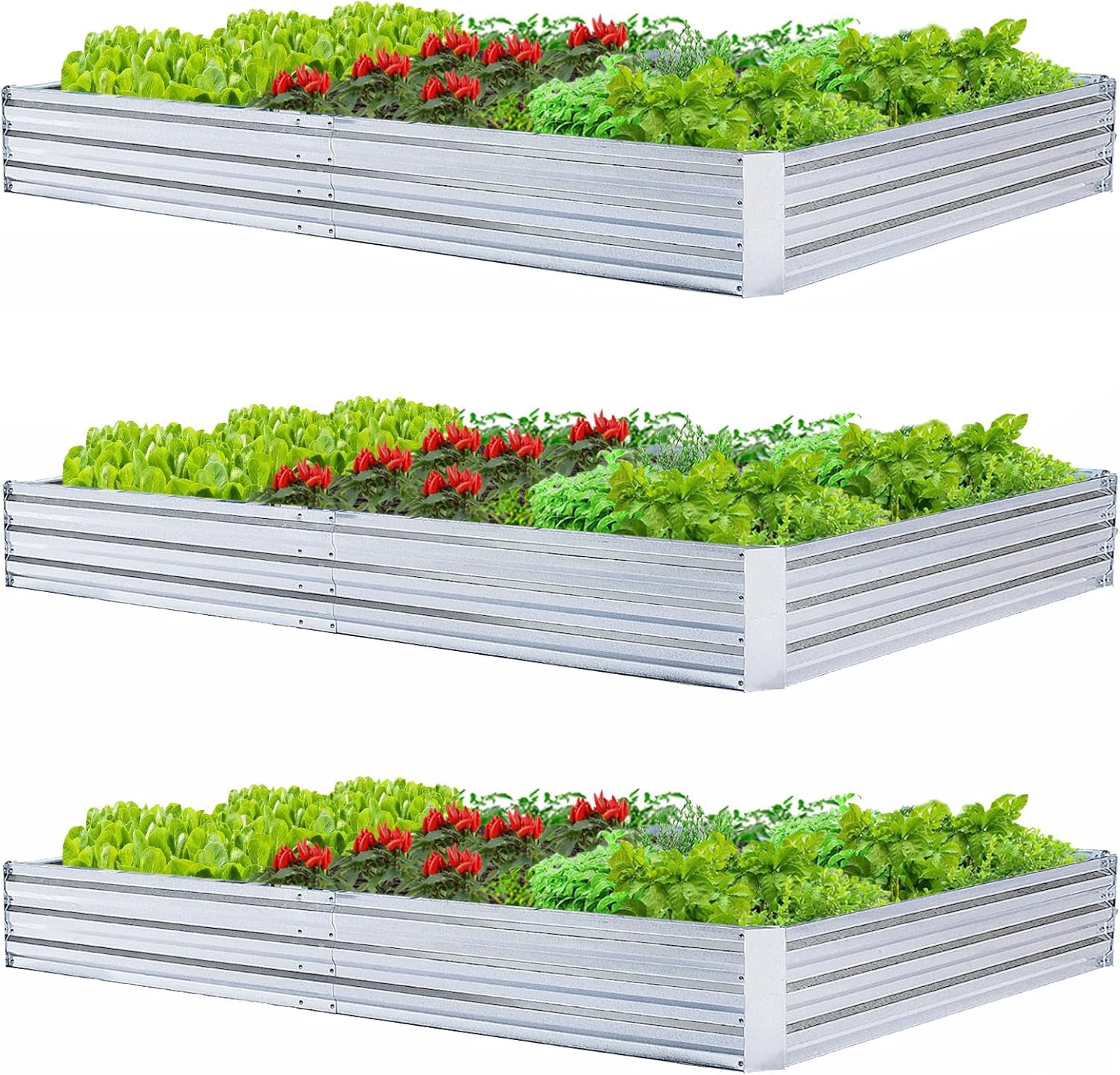 Galvanized Garden Bed 3-, 8x4x1ft Large Raised Planter Box for ...