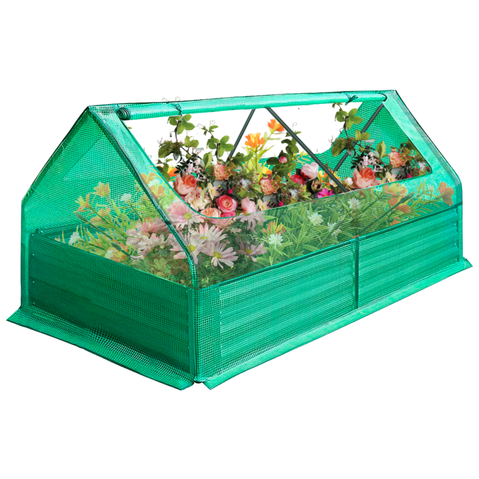 Galvanized Garden Bed with PE Ventilated Cover, Heavy-Duty Planter Box ...