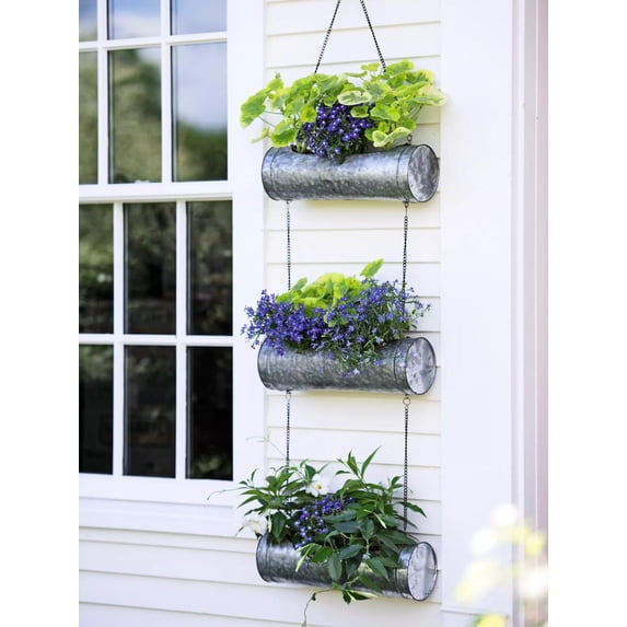 Gardener's Supply Company Galvanized Hanging Triple Planter, 3-Tier ...