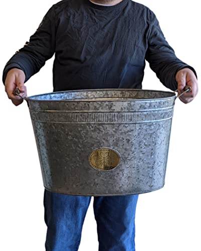Galvanized Metal 8 Gallon Oval Ice Bucket with Wooden Handles, Beverage ...