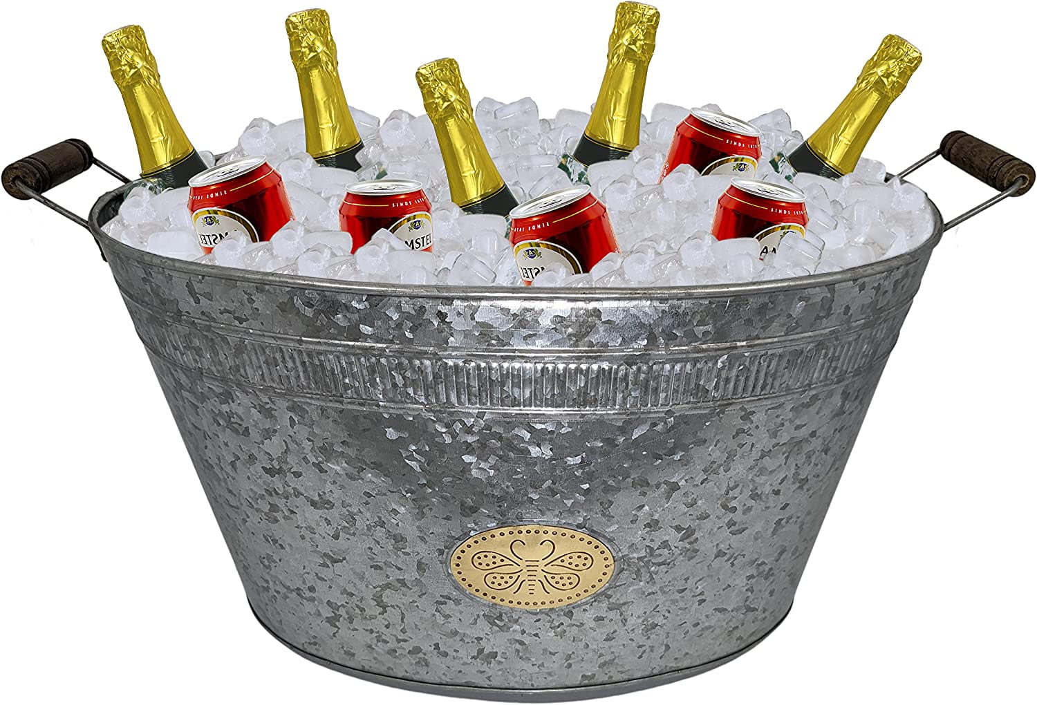 Galvanized Metal 8 Gallon Oval Ice Bucket with Wooden Handles, Beverage ...