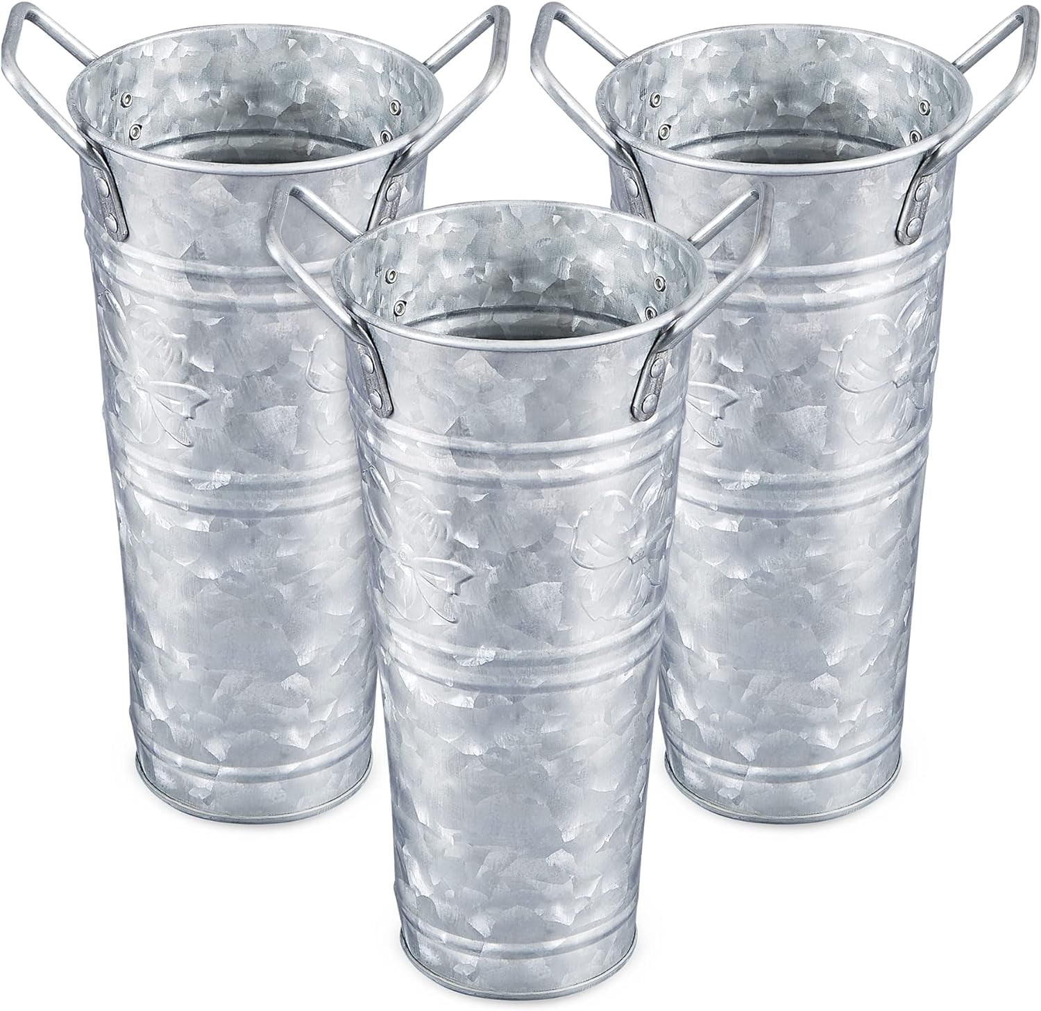 Galvanized Metal Farmhouse Flower Vases 9 Inch, Set of 3 - ative French ...