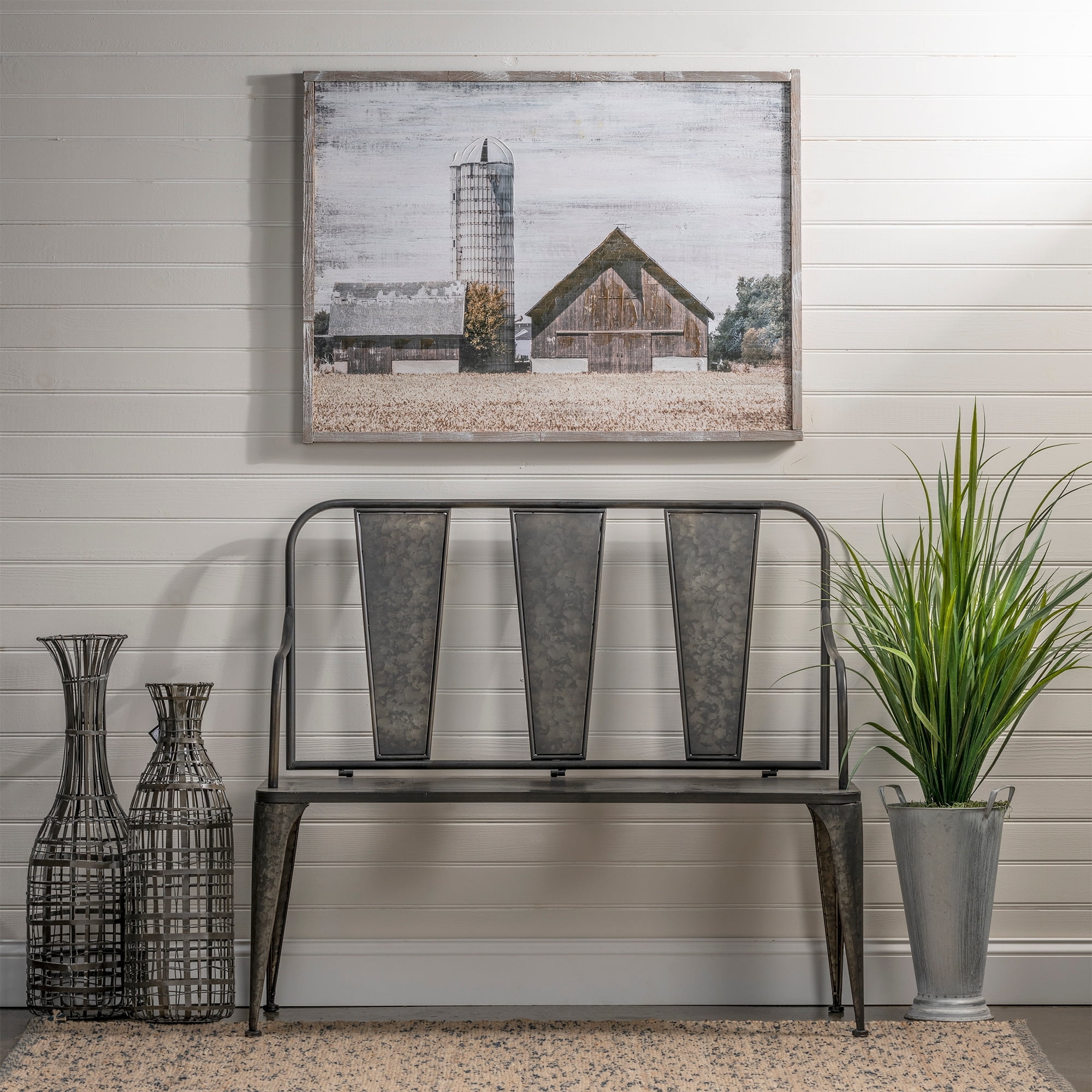 Galvanized Metal Iron Bench - 5.85 x 19.5 x 40 - Walmart.com