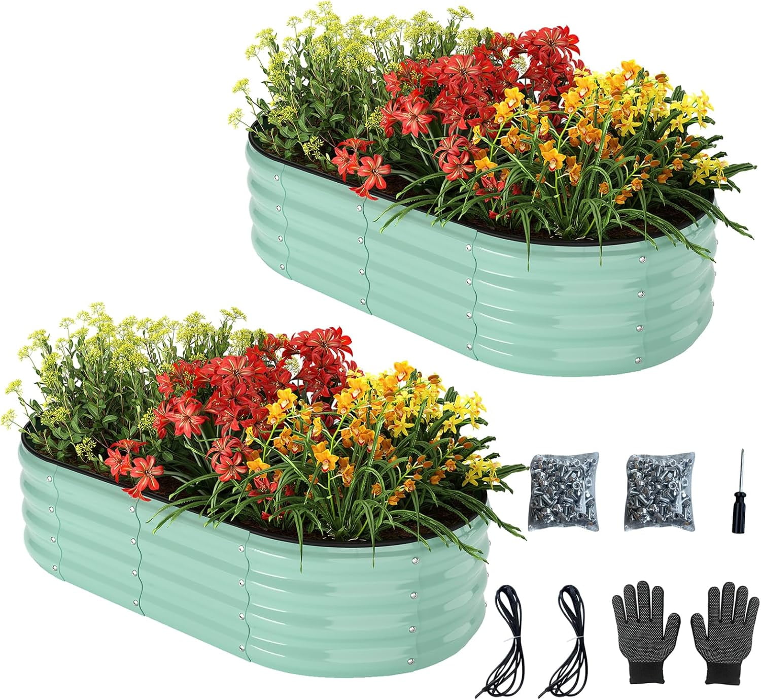 Galvanized Metal Planter Raised Garden Bed Kit for Gardening Outdoor ...