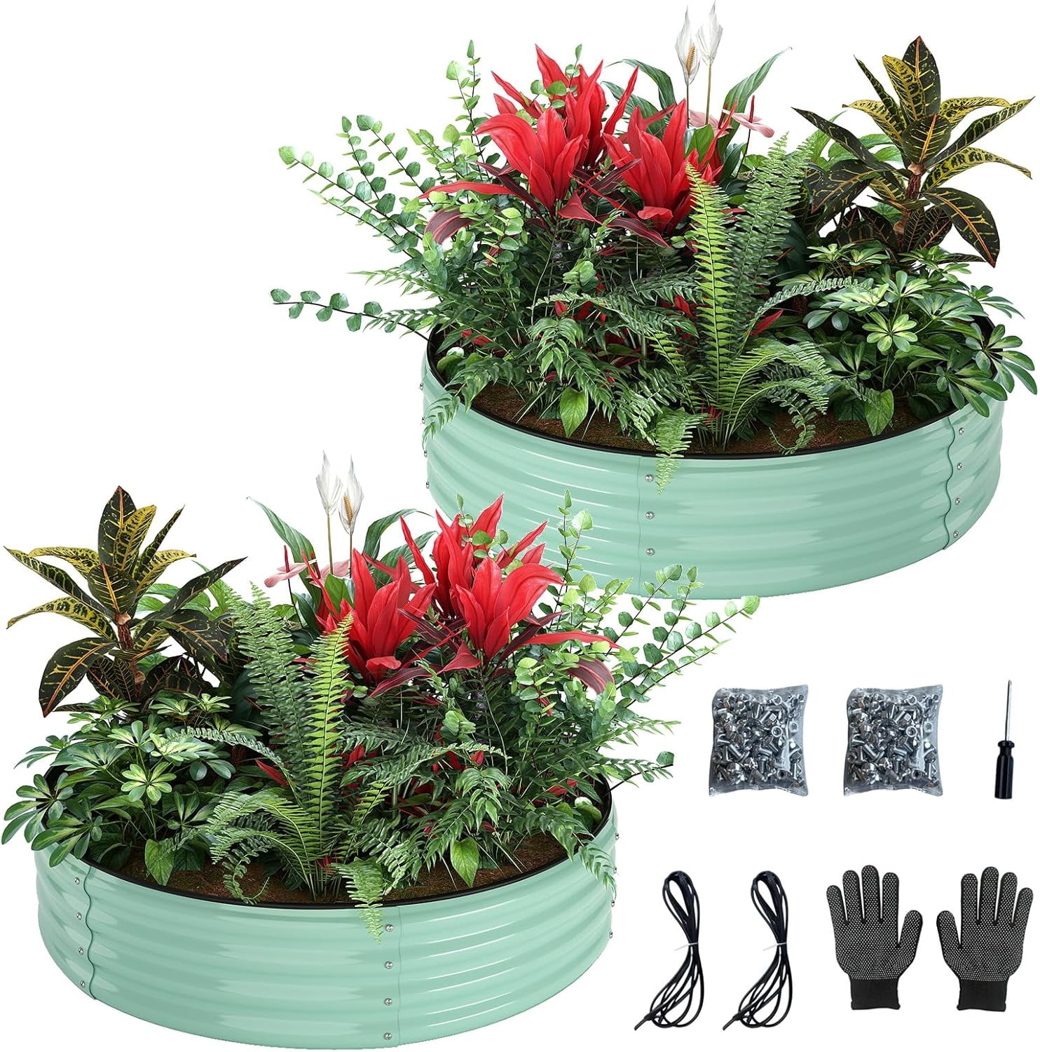 Galvanized Metal Planter Round Raised Garden Bed Kit for Gardening ...