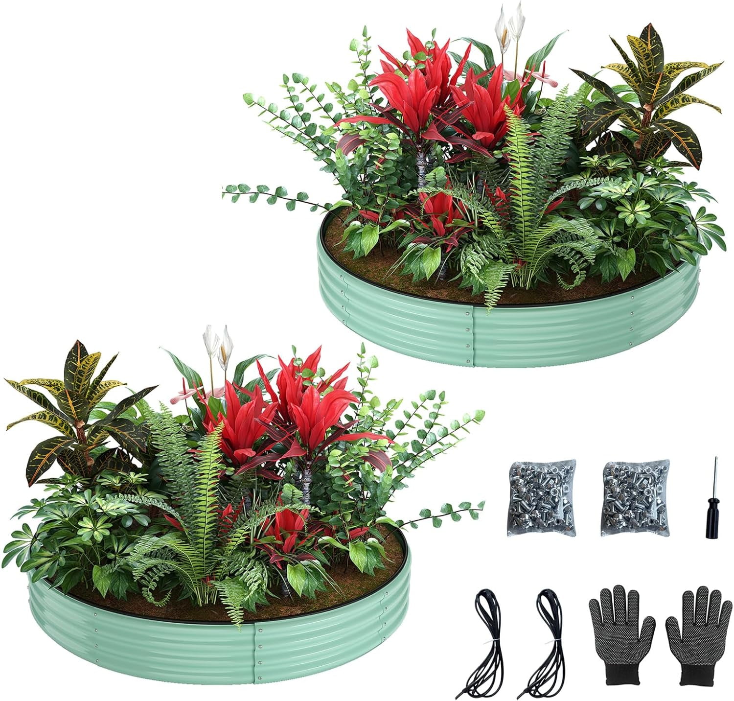 Galvanized Metal Planter Round Raised Garden Bed Kit for Gardening ...