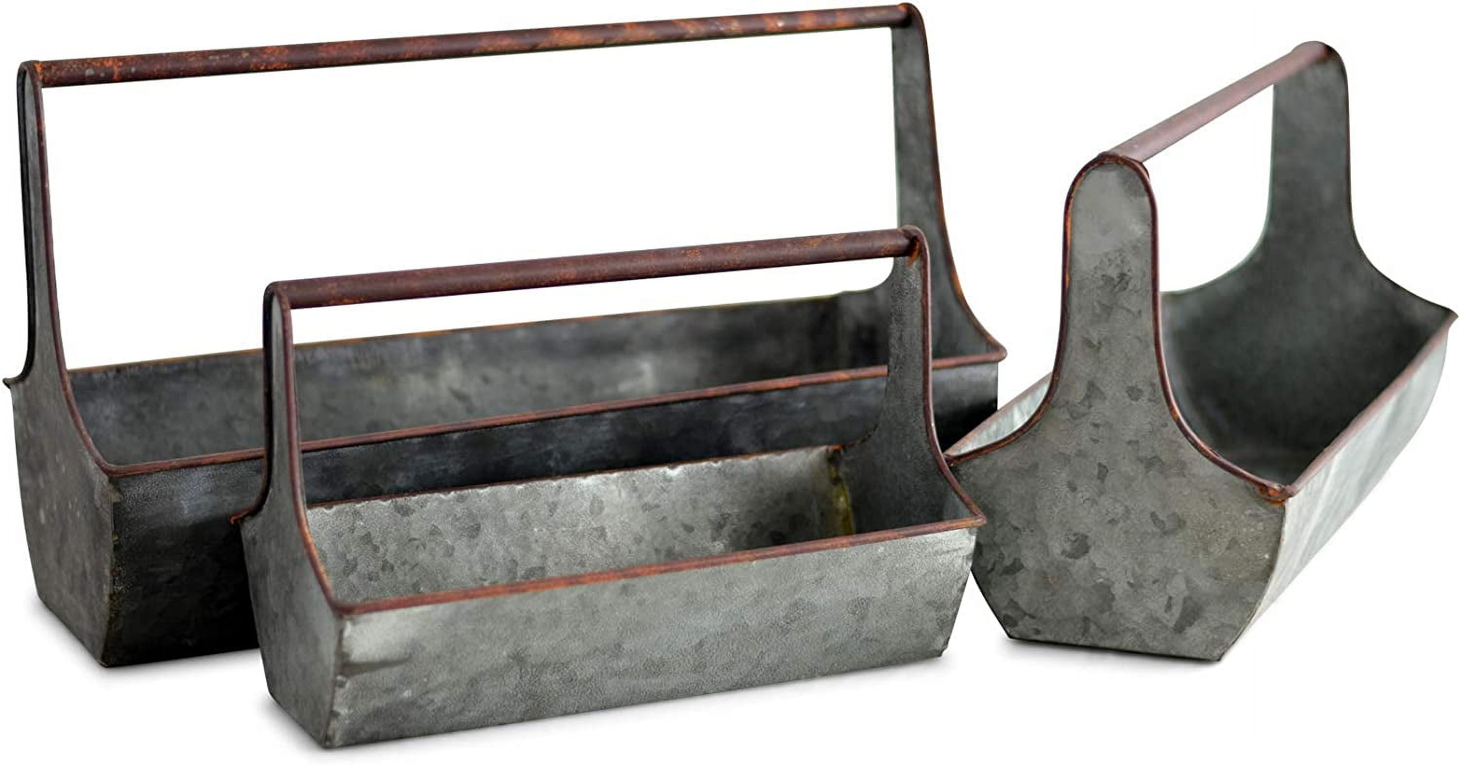 Galvanized Metal Planters, Set of 3, Zinc, Shabby Rustic Style, Raised ...