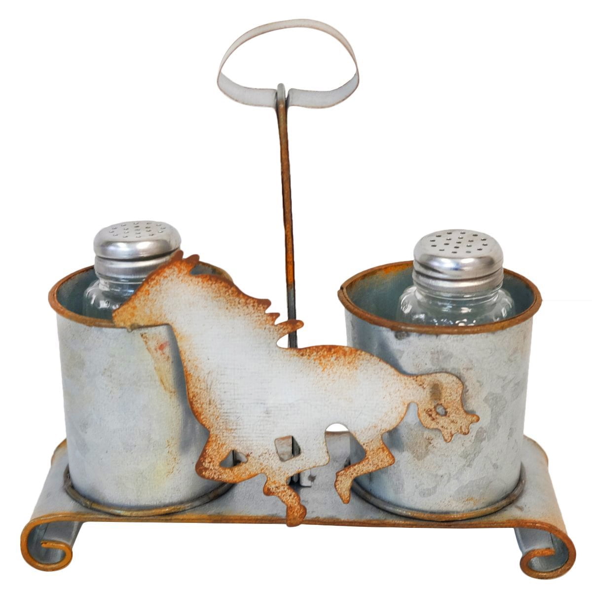 Galvanized Metal Running Horse Salt & Pepper Shaker Caddy - Walmart.com