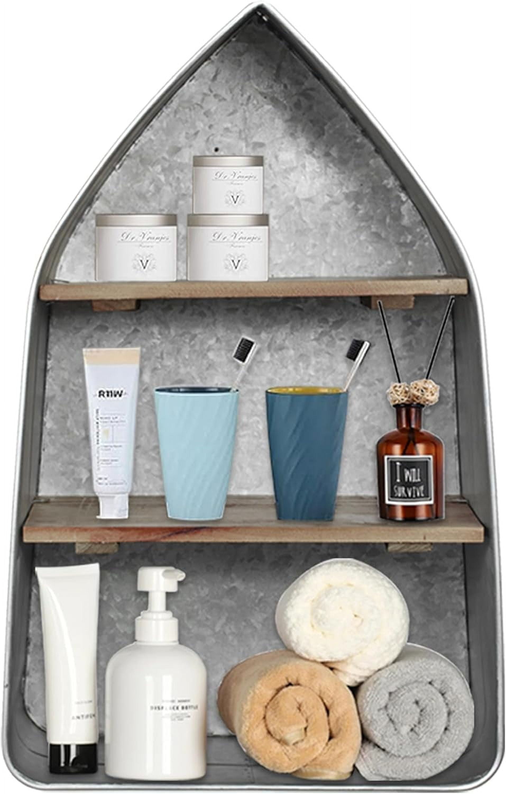 Galvanized Metal Wash Tub with Shelf, Boat Shape Wall Shelves Rustic Bathroom Decor, 2 Tier ...