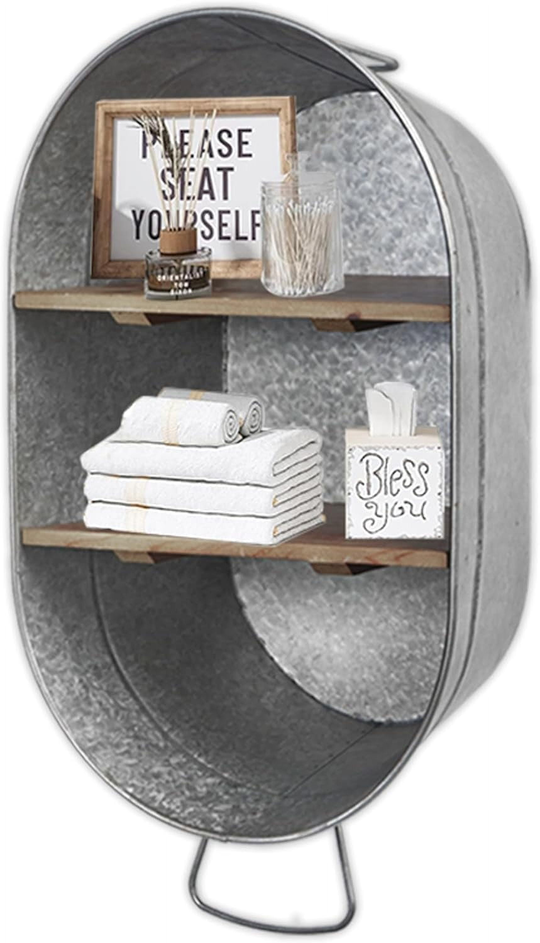 Galvanized Metal Wash Tub with Shelf, Small Oval Wall Shelf Country ...