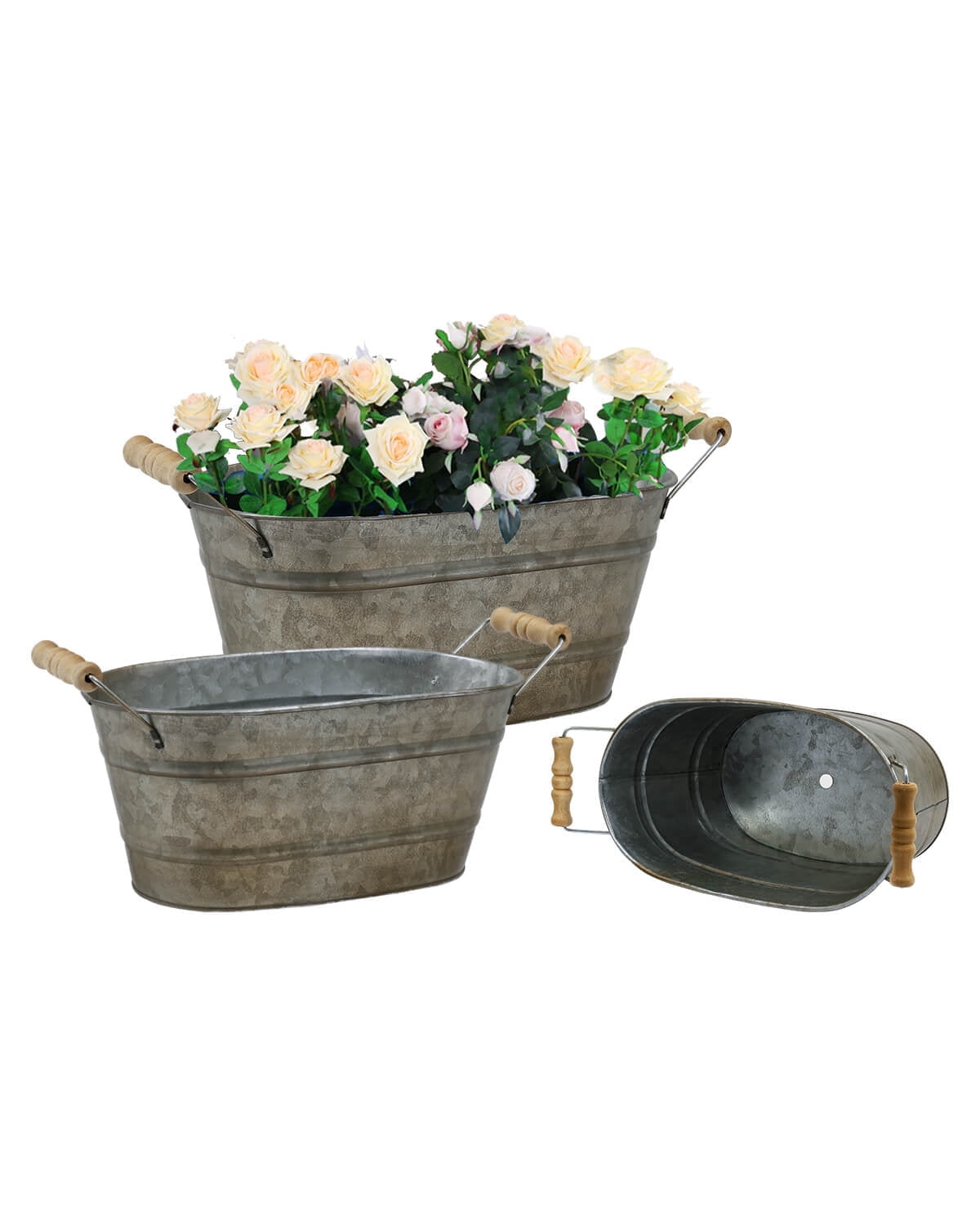 Galvanized Oval Planter Tubs for Outdoor Plants - Farmhouse Small Metal ...