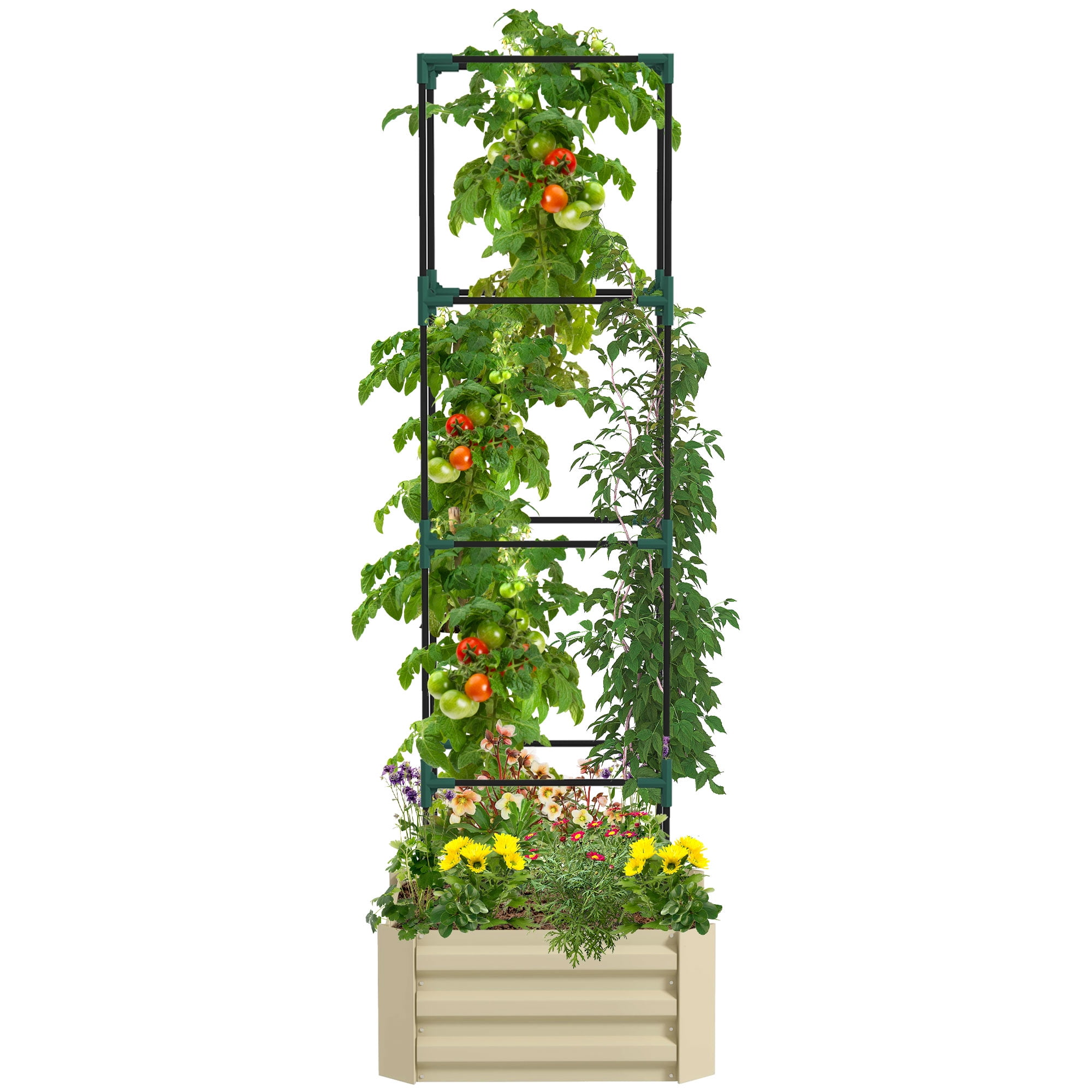 Galvanized Planter Box, 24" x 24" x 73.5" Raised Garden Bed with Tomato ...