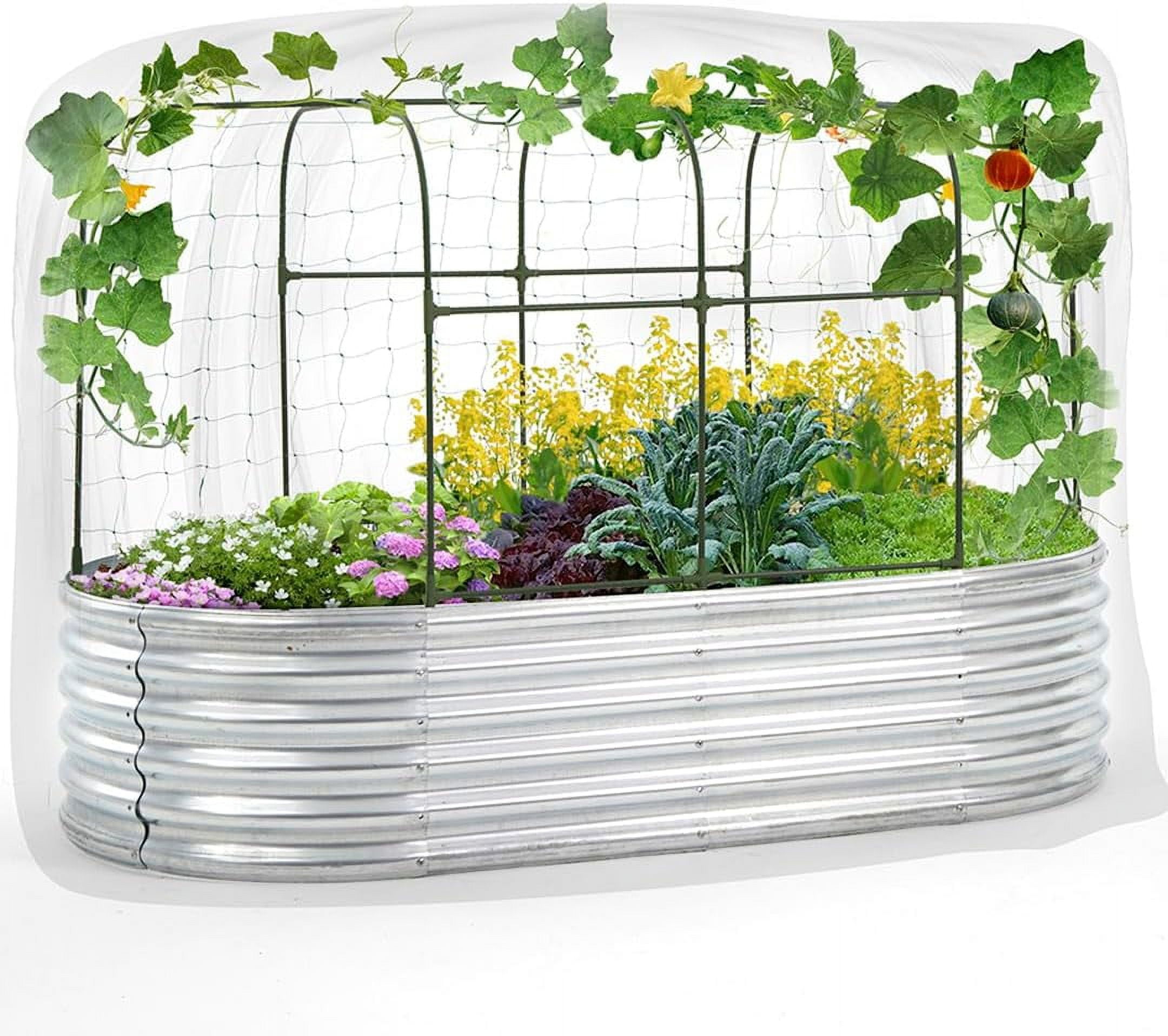 Galvanized Raised Bed 5x2x1.4' with 4PC Plant Covers of Garden Netting ...