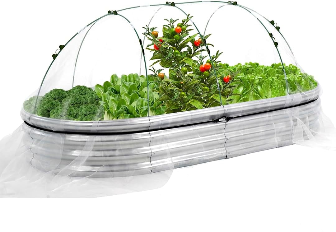 Galvanized Raised Bed 6x3x1’ with Greenhouse Hoop Cover, Greenhouse ...