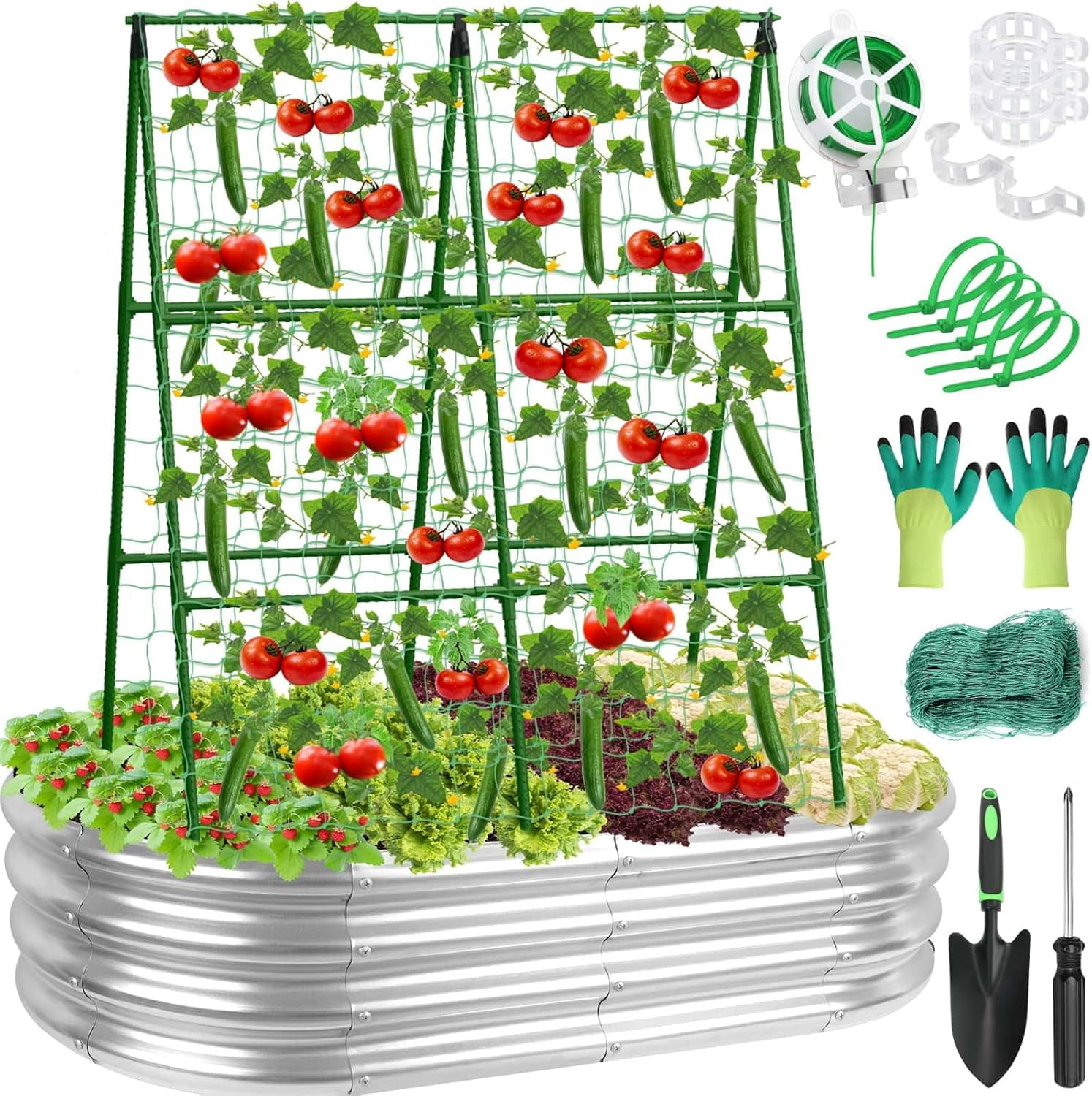 Galvanized Raised Bed with Cucumber Trellis, Garden Arch Trellis ...