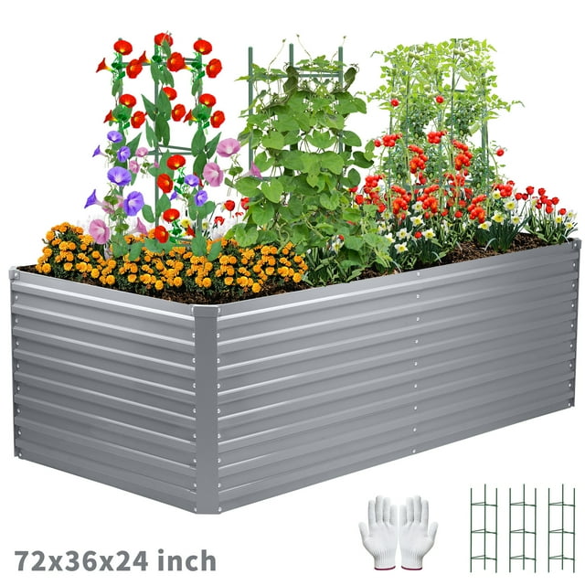 Galvanized Raised Deep Garden Bed 6x3x2 ft Steel Rust-Resistant Planter ...