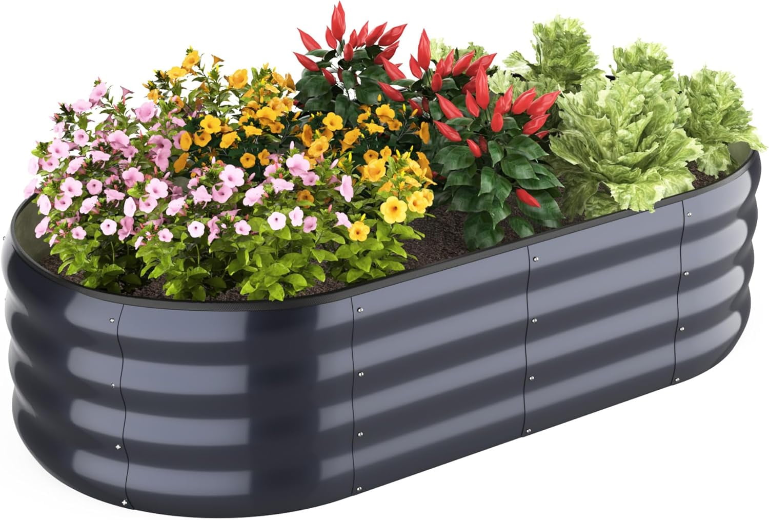 Galvanized Raised Garden Bed, 4x2x1ft Oval Metal Planter Box Ourdoor ...