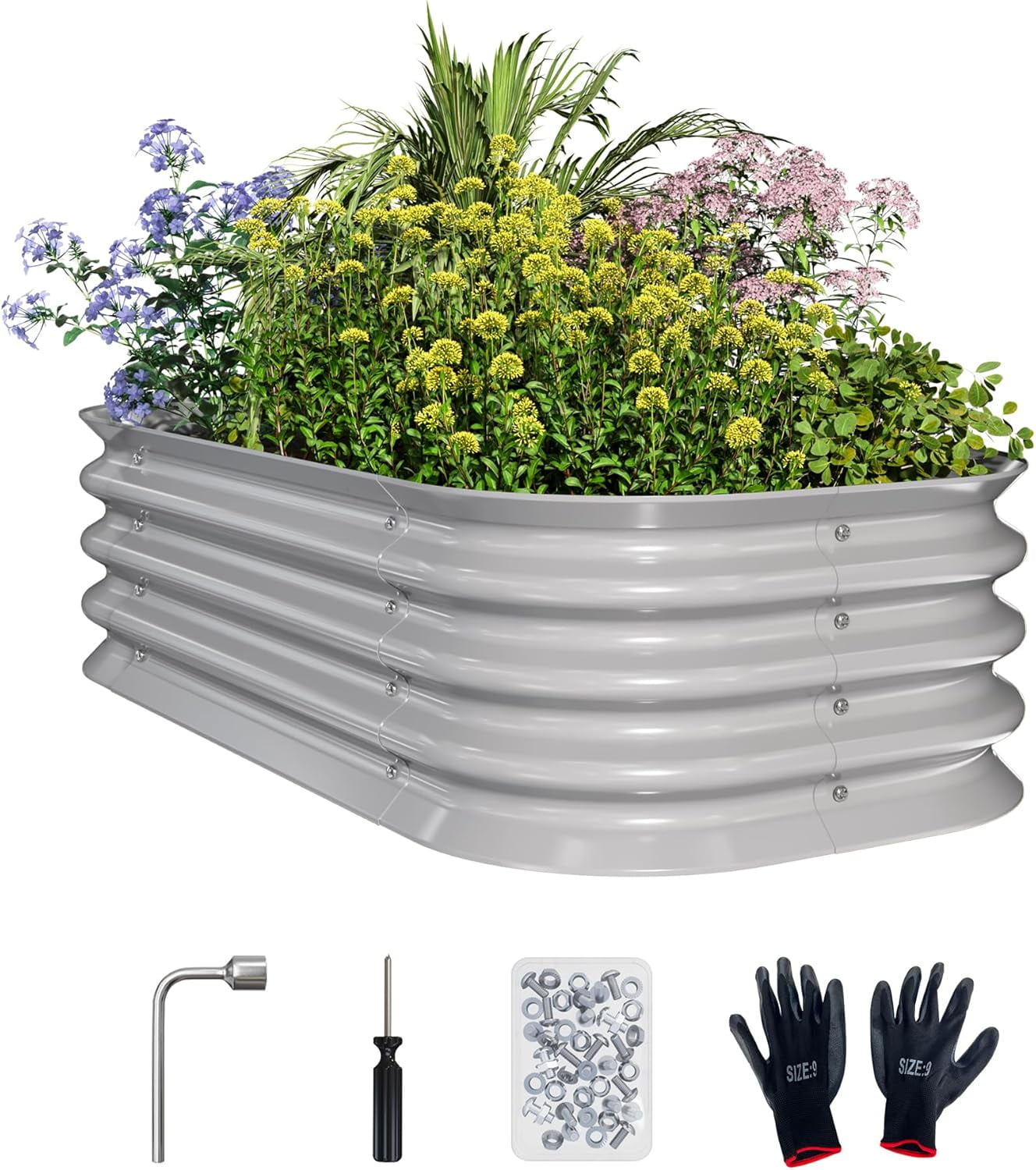 Galvanized Raised Garden Bed Kit, 4 x 2 x 1ft Oval Metal Planter Boxes ...