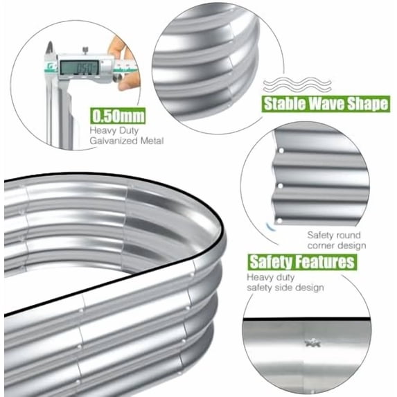 Galvanized Raised Garden Bed Outdoor, 2 Pcs 4x2x1ft Oval Metal Planter ...